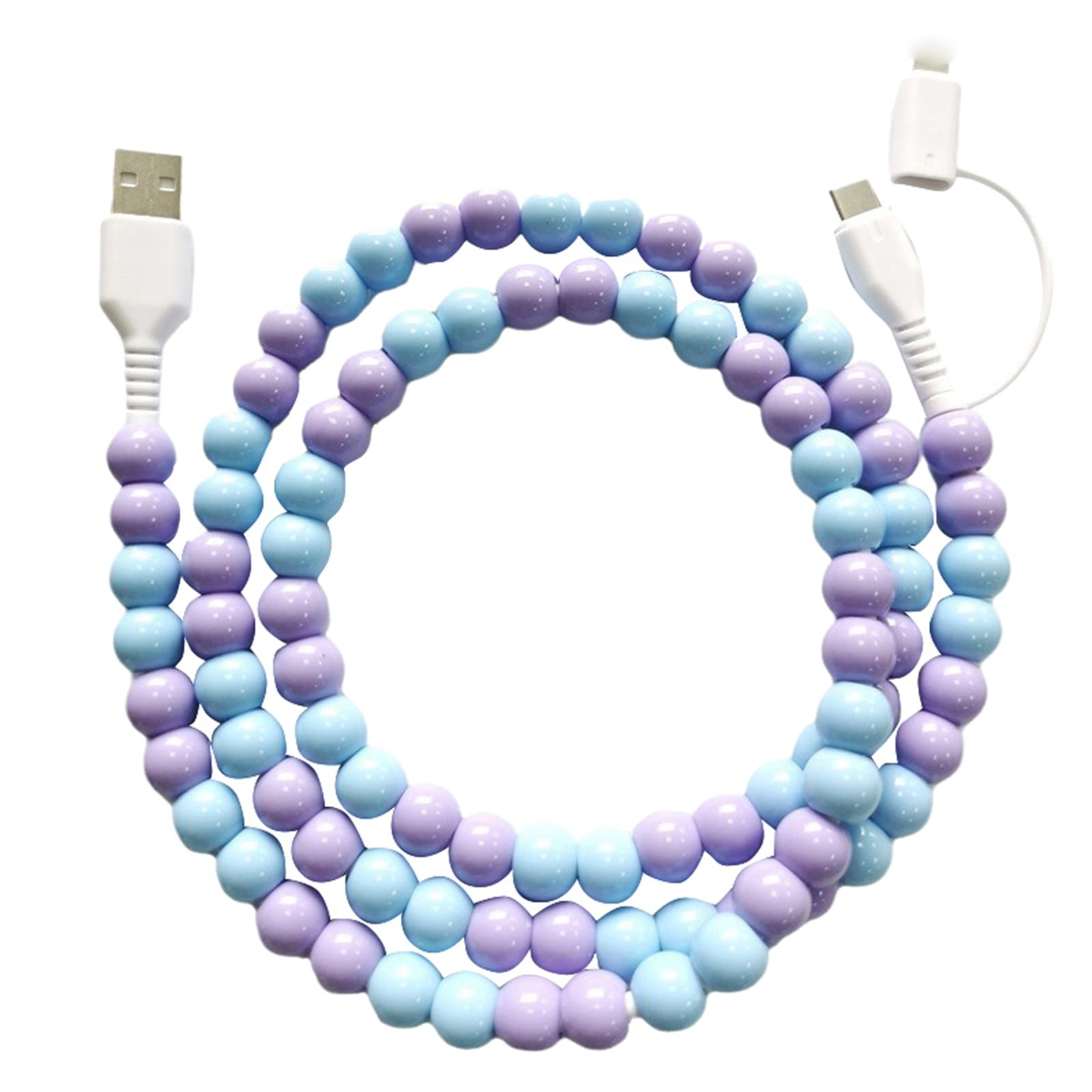 Beaded 2 in 1 Data Cable Stylish and Fast Charging Cable with Colorful Acrylic Beads (USB + Type ...
