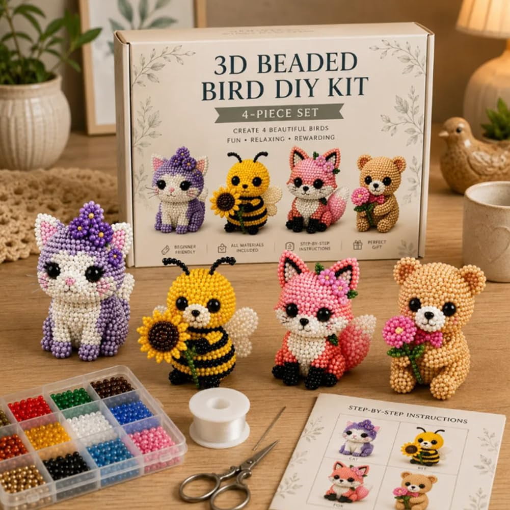 Beaded Animal Kit - Tiny 3D Beaded Animal DIY Kit, Embroidery Making ...