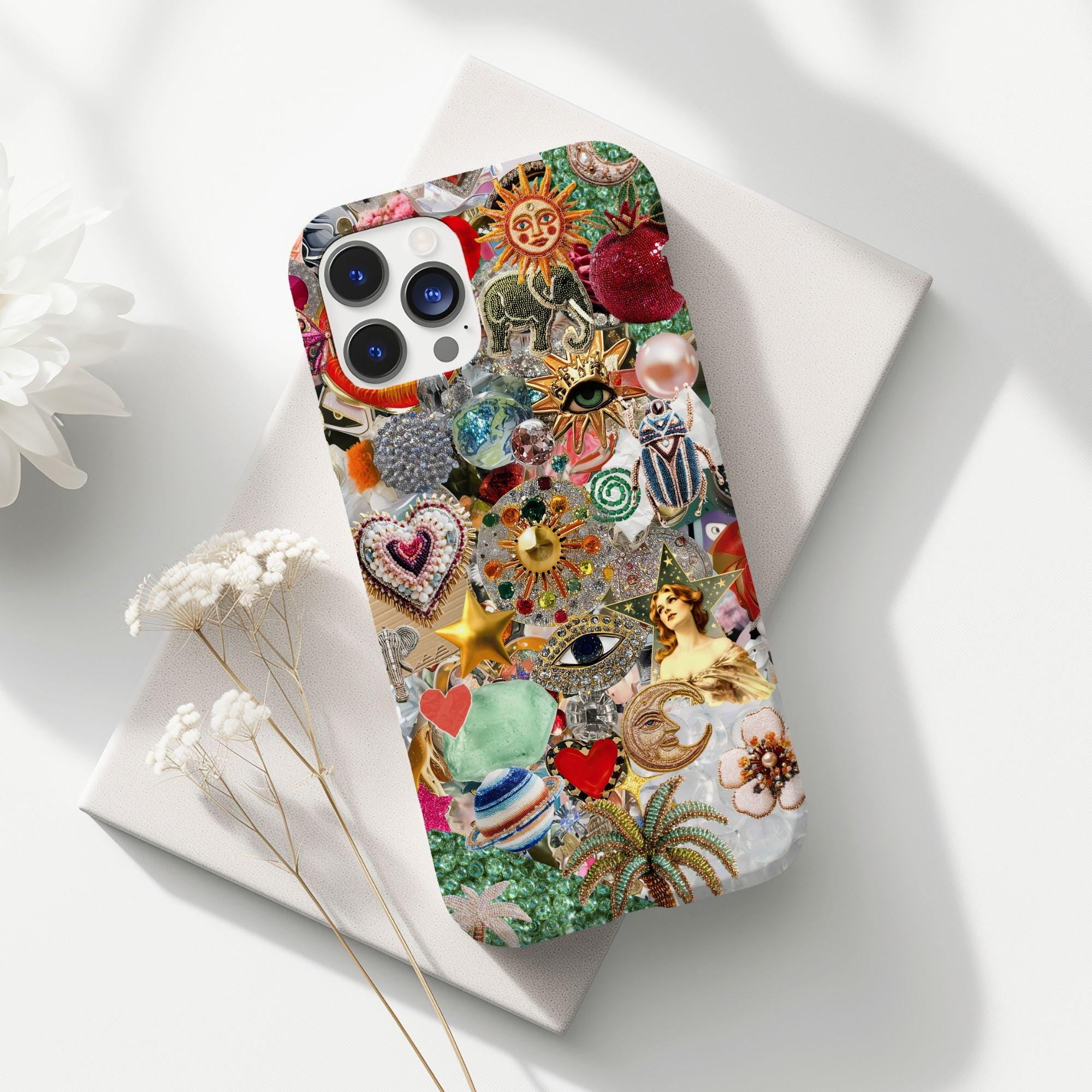 Beaded Boho Gemstone Mosaic Collage Phone Case with iPhone 17 to 11 Pro ...
