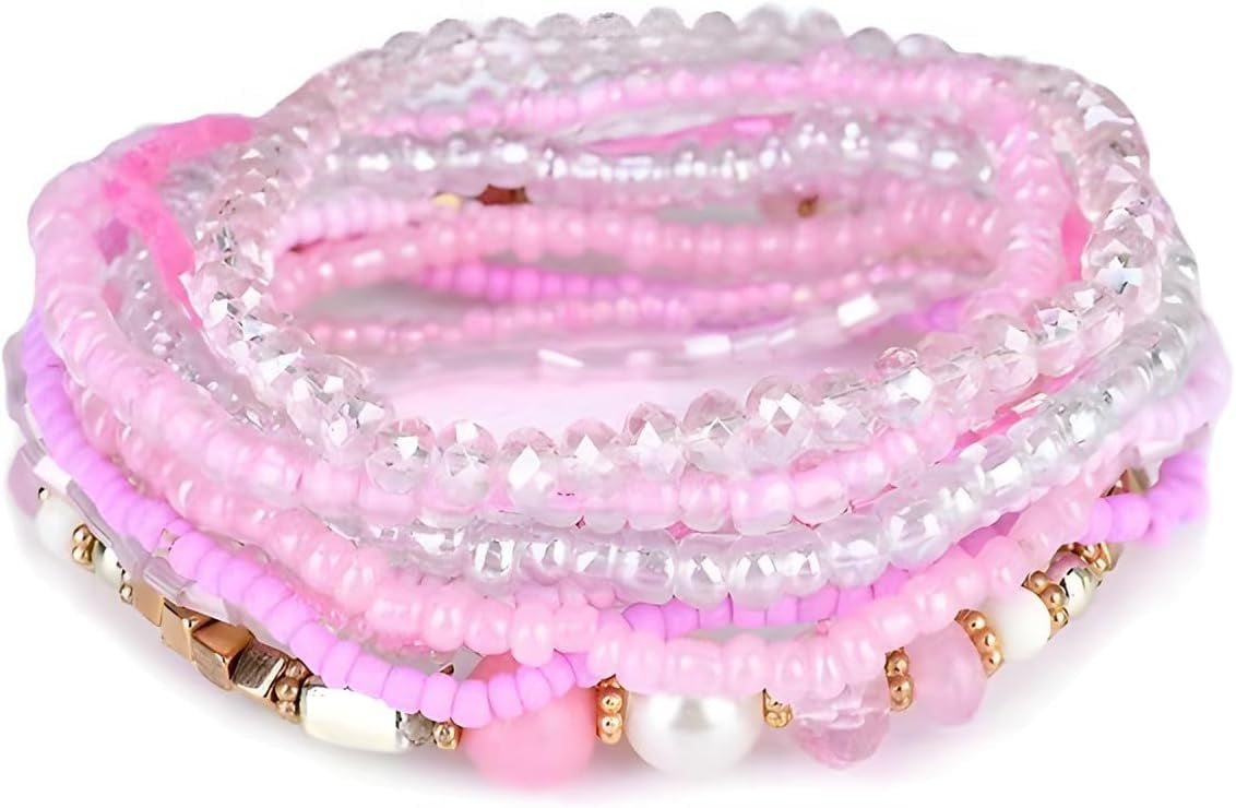Beaded Bracelets for Women Stackable Bead Summer Rainbow Stack Boho ...