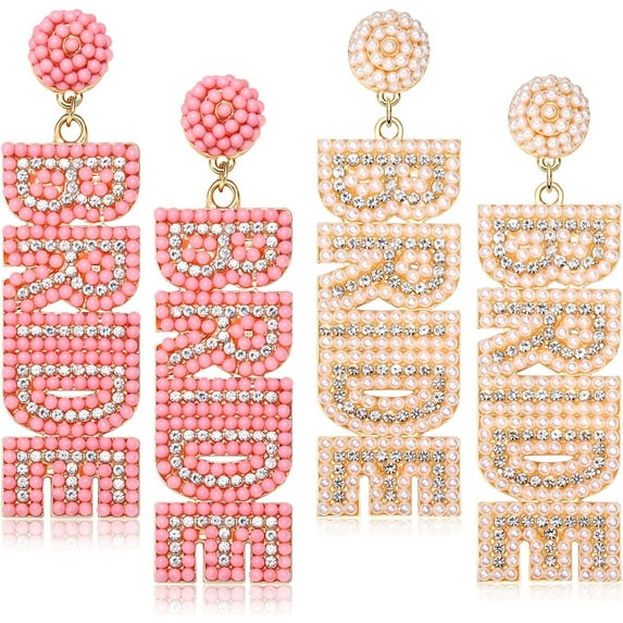 Beaded Bride Earring for Women Crystal Beaded BRIDE Letter Dangle ...
