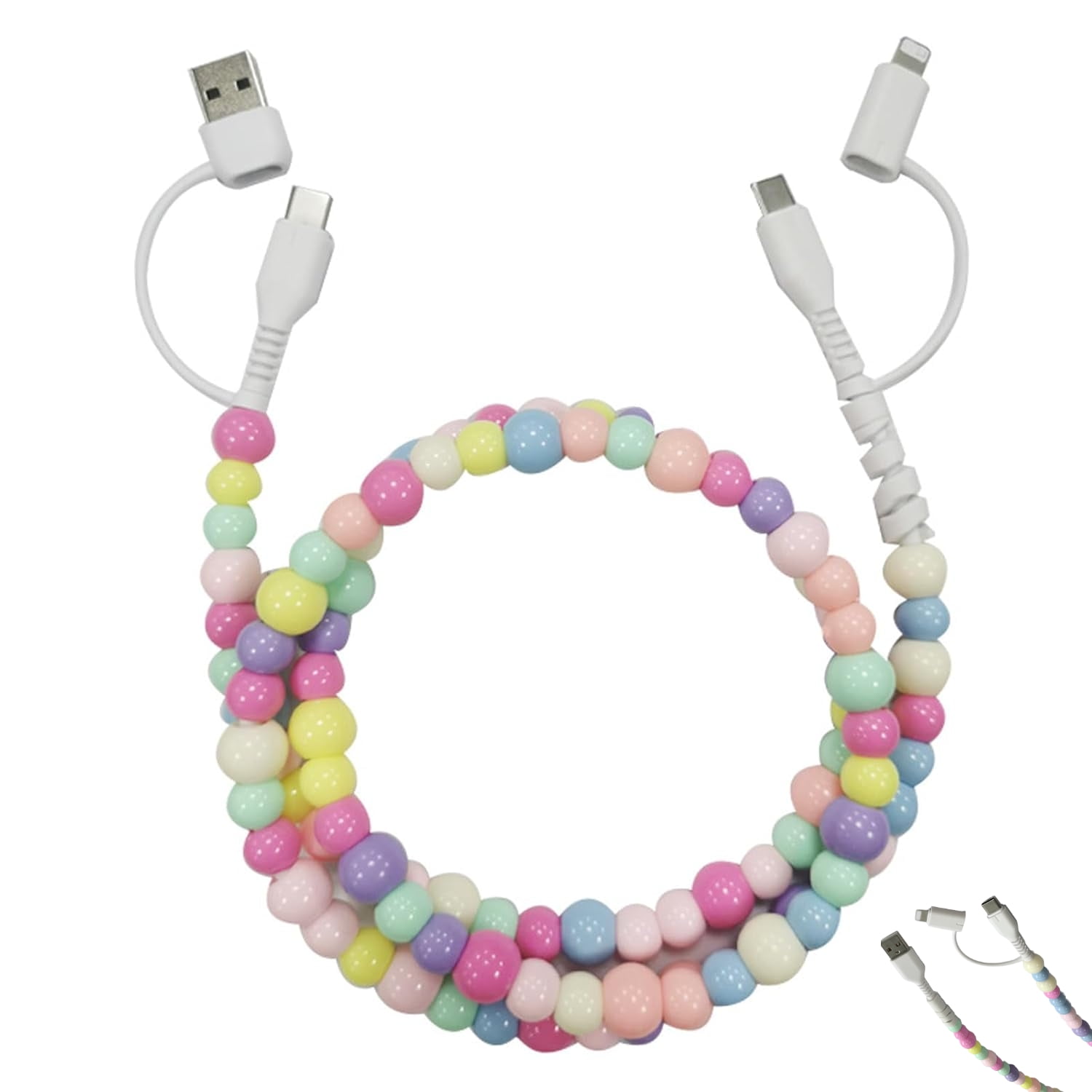 Beaded Charging Cord, 3.3ft Multi Beade-d Charger Cord, 4-in-1 Beaded ...