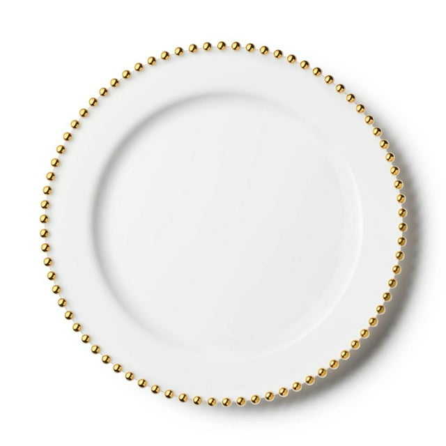 Beaded Collection White & Gold 10.25" Plstic Diner Plates, Elegant ...