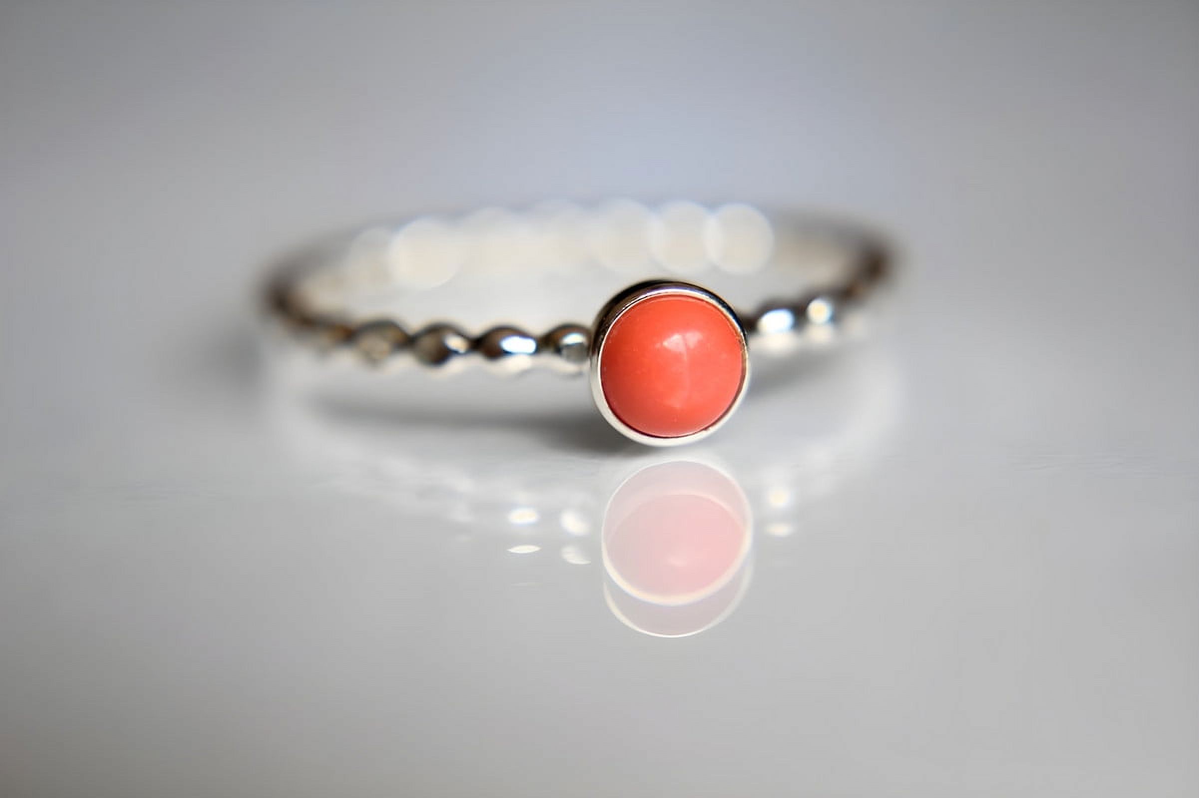 Beaded Coral Stacking Ring, Coral Ring, Natural Gemstone Ring, Coral ...