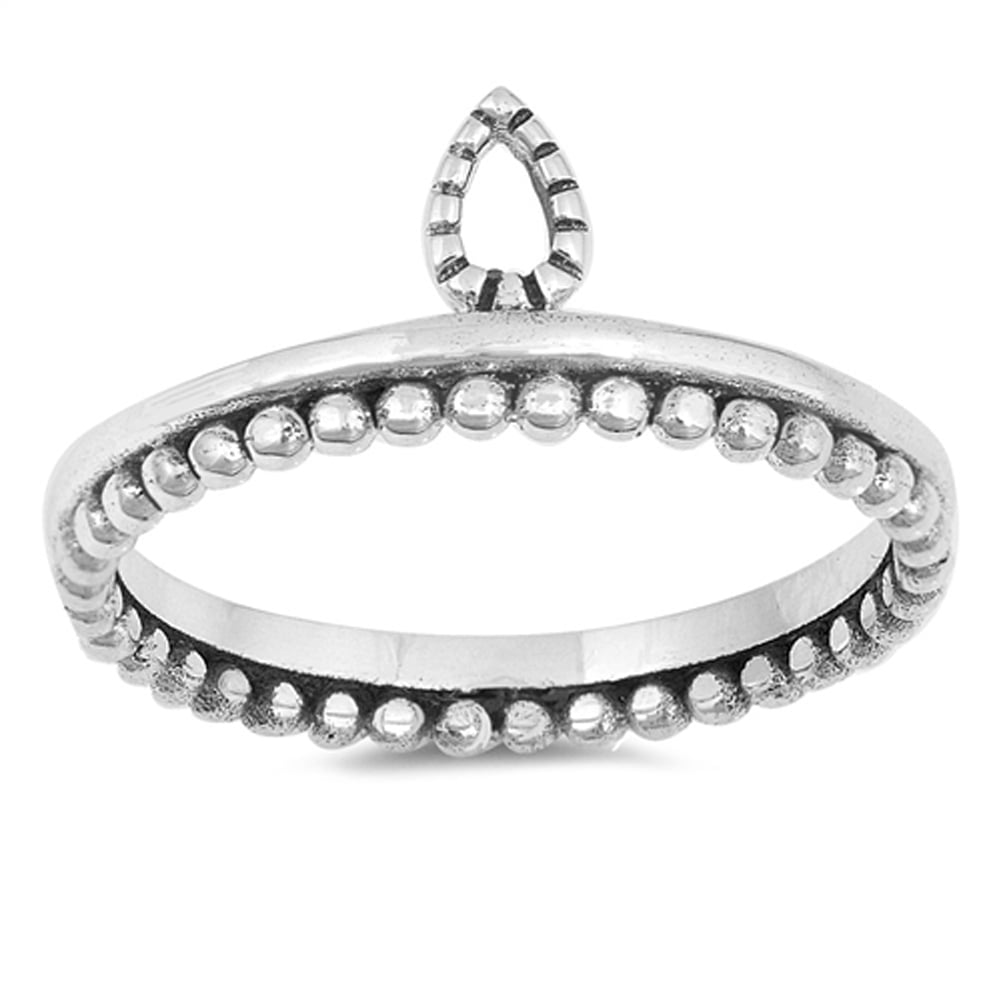 Beaded Crown Tiara Teardrop Promise Ring 925 Sterling Silver Band ...
