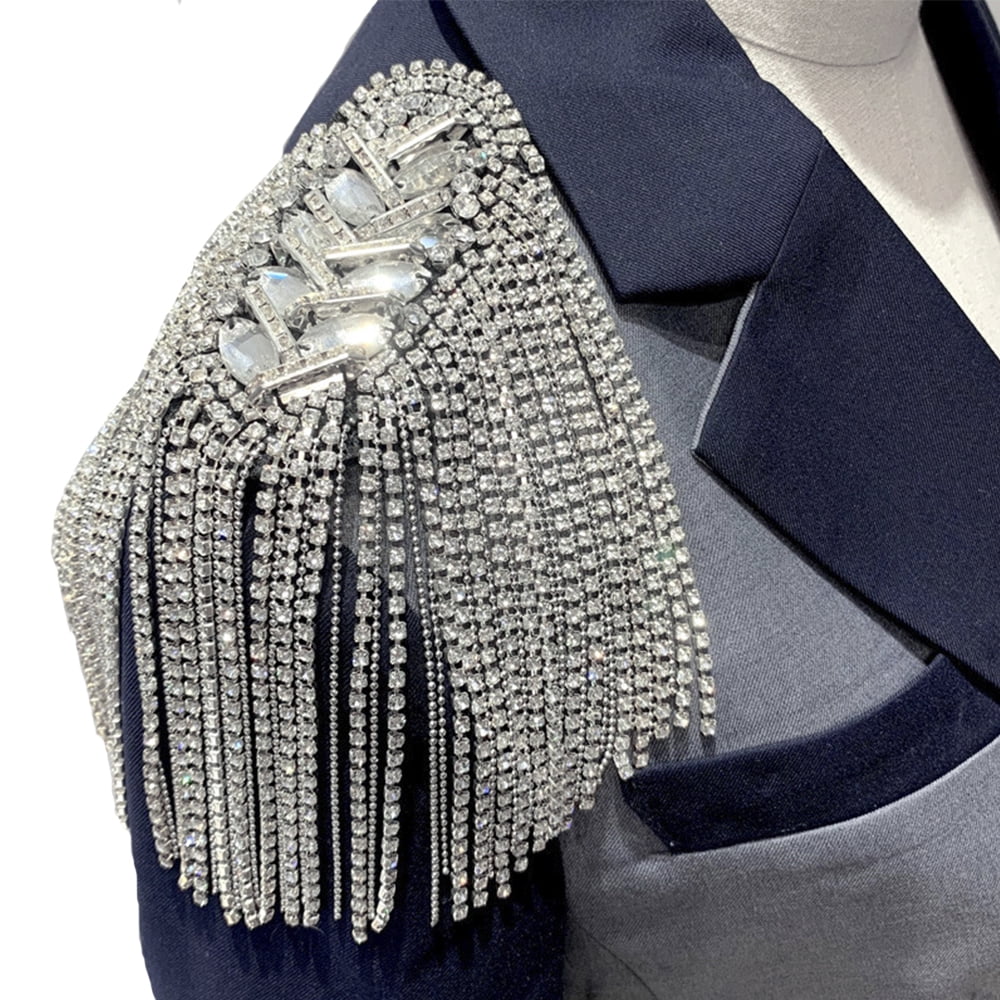 Beaded Crystal Shoulder Patches Motifs Fringe Tassel Epaulets Shoulder ...