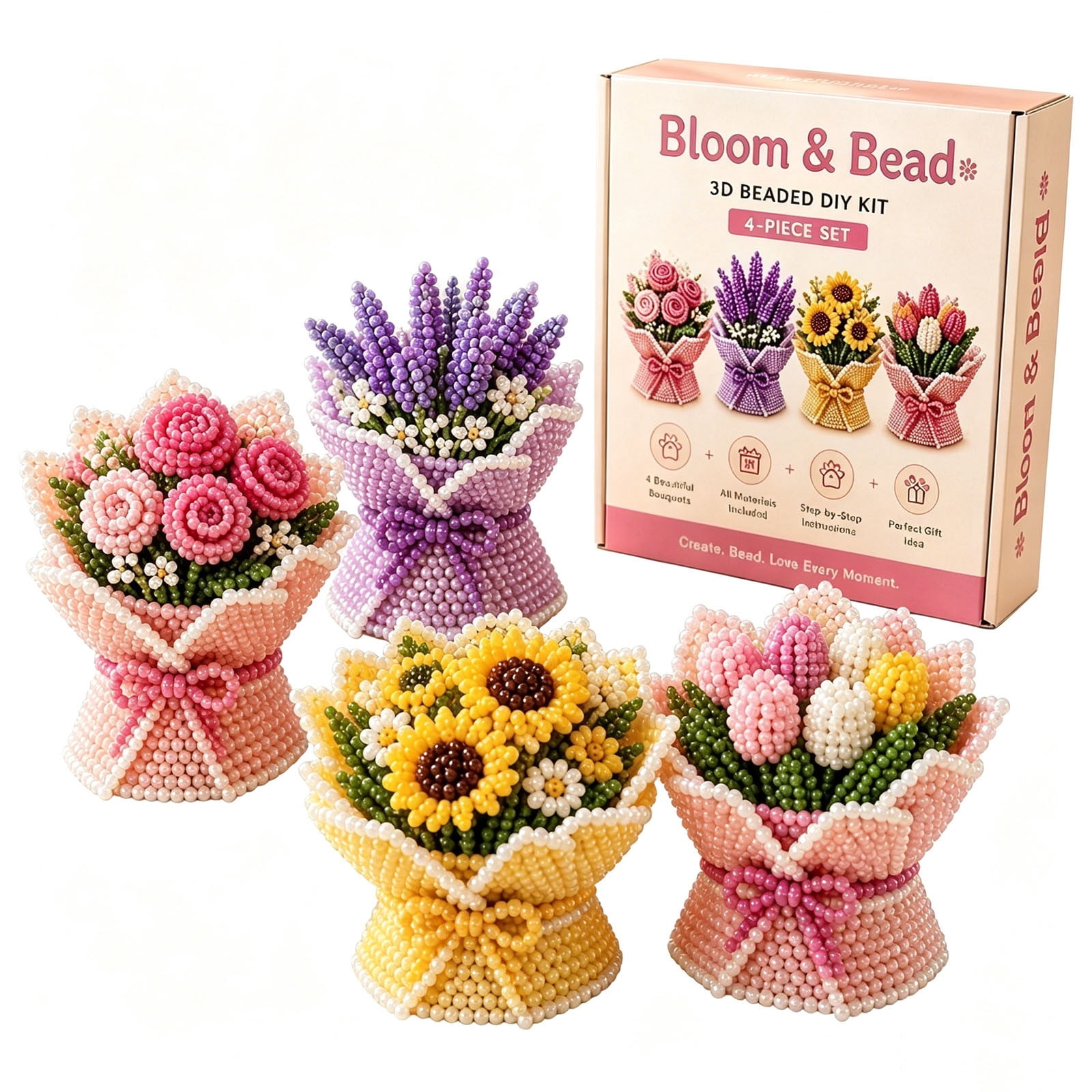 Beaded DIY Kit Stress Relief Bead Art Set Handmade Decorative Ornament ...
