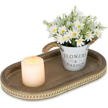 Large Round Decorative Tray: White Coffee Table Beaded Tray Rustic Wood ...