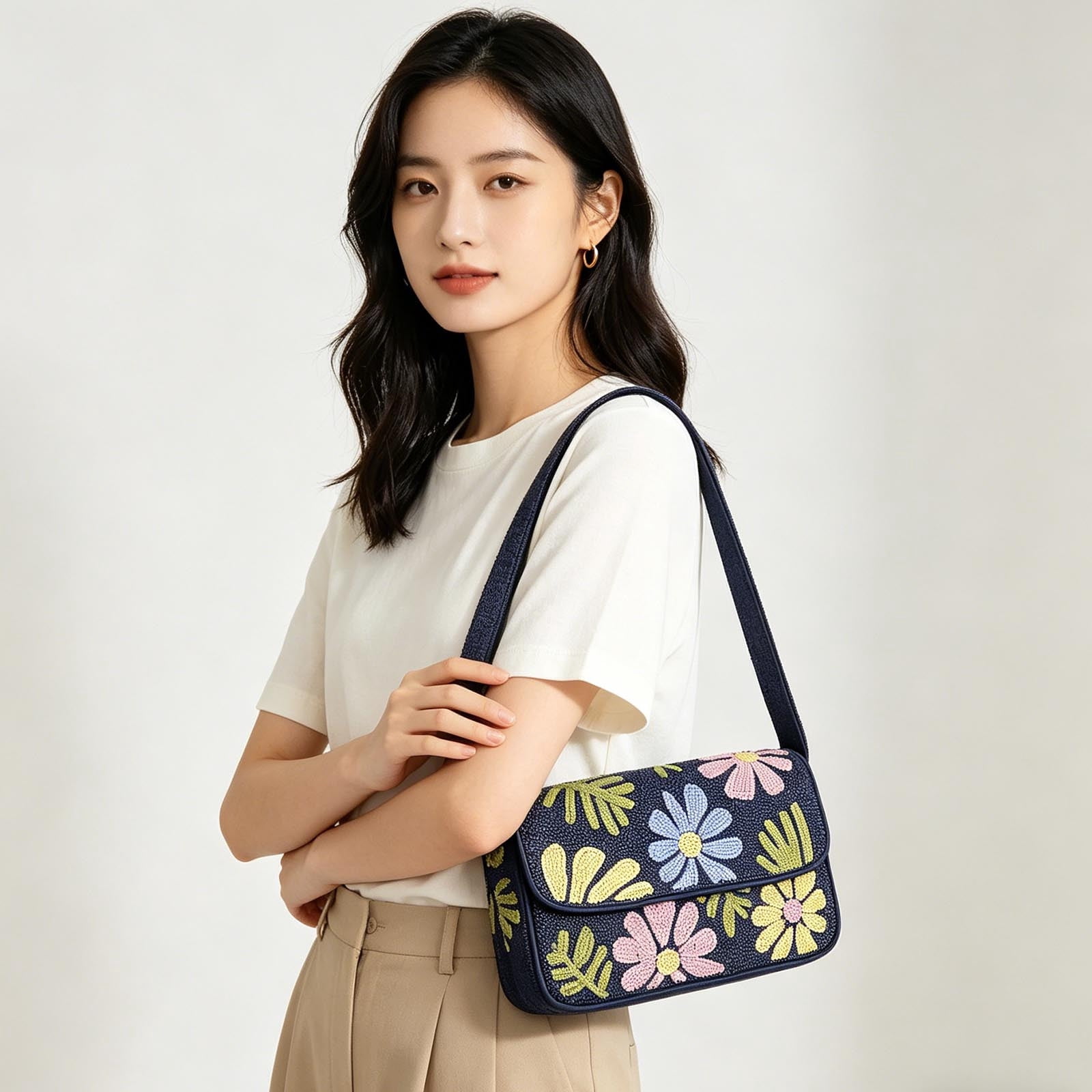 Beaded Floral Shoulder Bag for Women Vintage Handmade Evening Purse ...