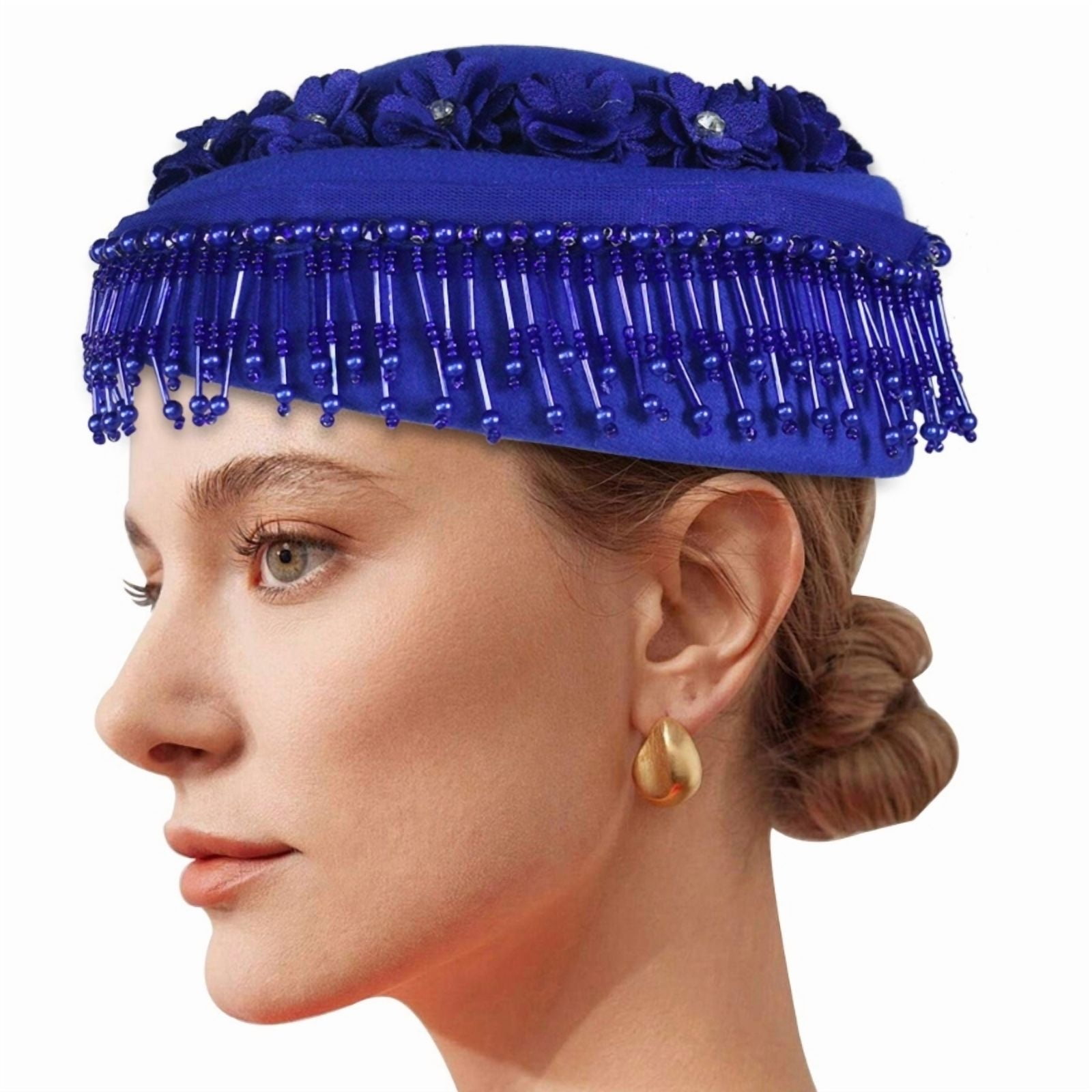 Beaded Flower Stewardess Hat 1920s Cocktail Party Props Wool Church ...