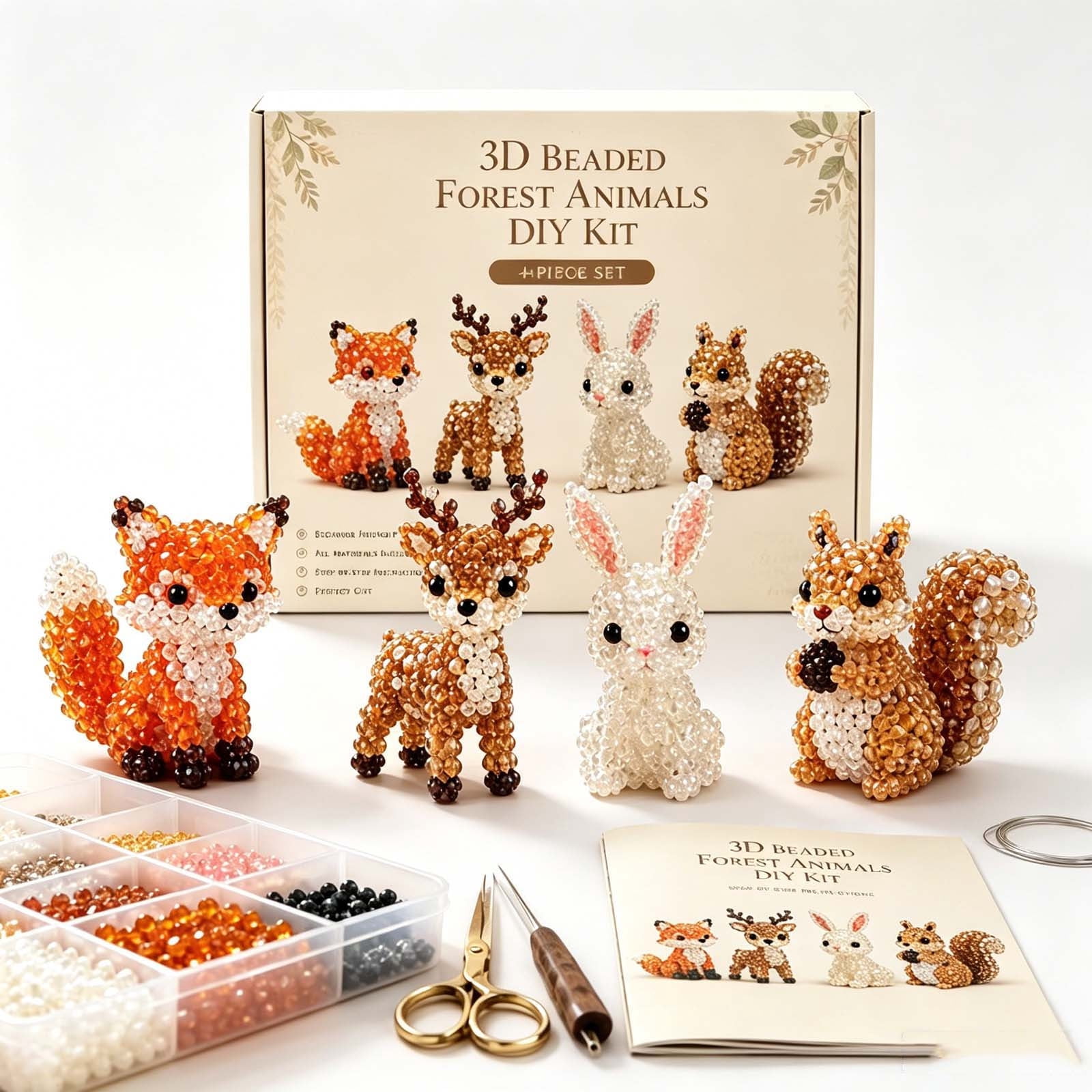 Beaded Forest Animals DIY Kit 4-Piece Deer Beading Crafts Kit for ...