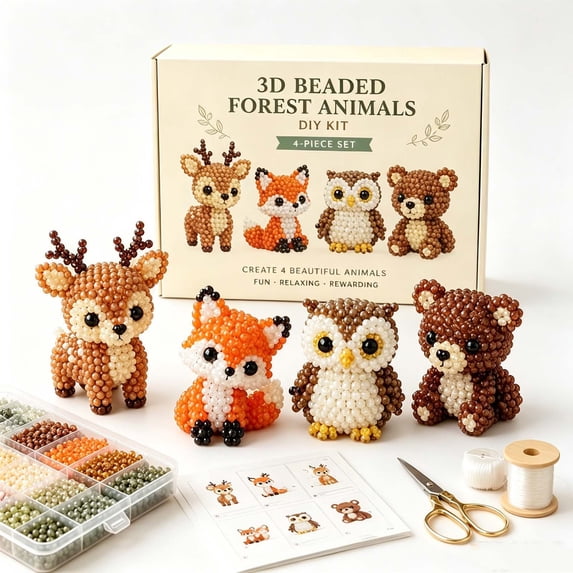 Beaded Forest Animals DIY Kit - 4PCS Cute Deer Owl Bear Bead Art Crafts ...