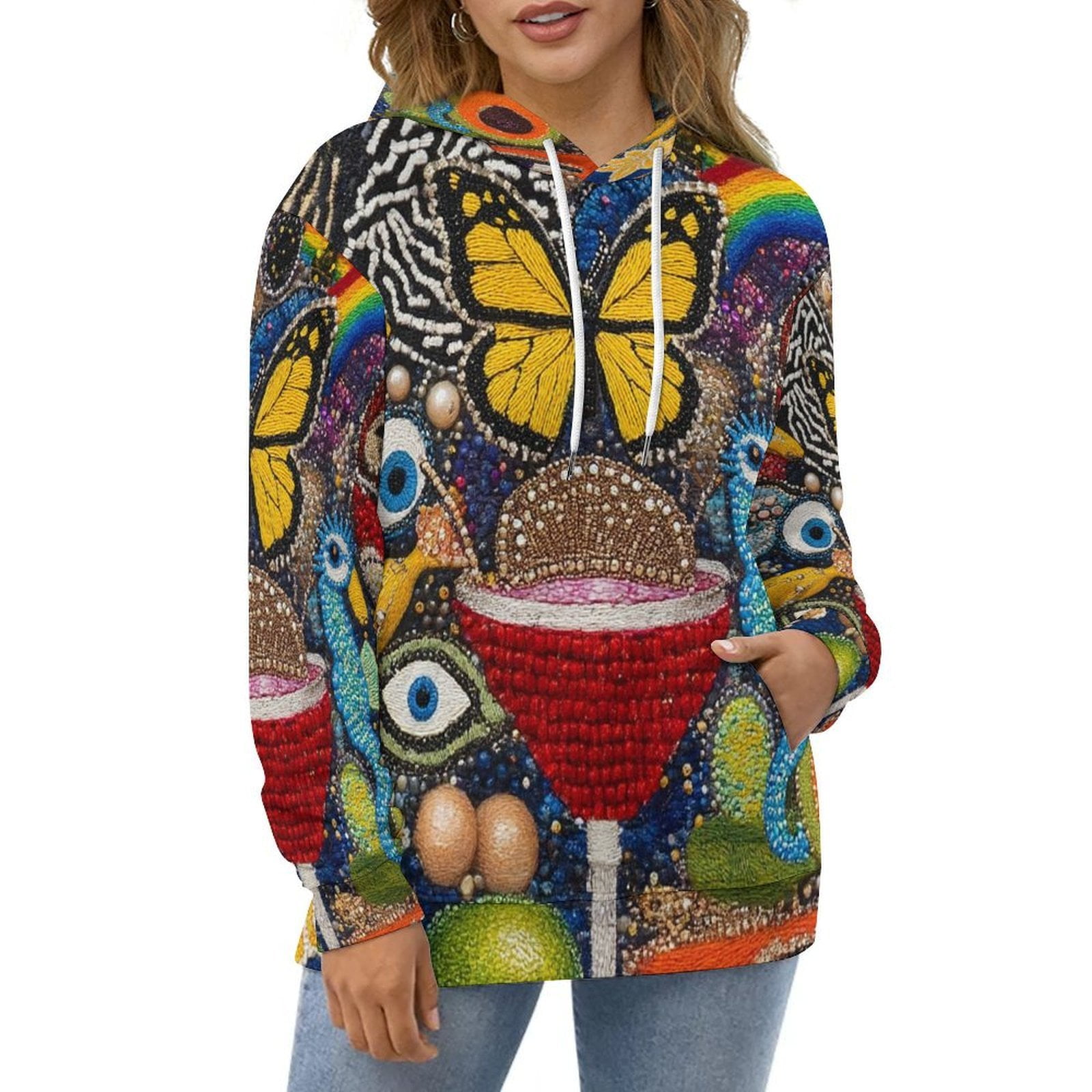 Beaded Fruit Cocktail Vibrant Art Oversized Hoodies For Woman Pullover ...