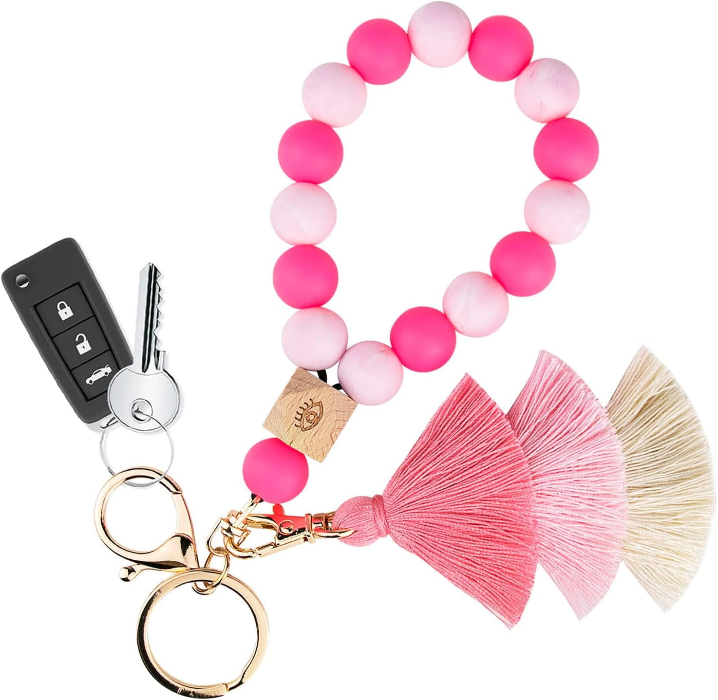 Beaded Keychain With Tassel, Silicone Key Ring Bracelet, Cute Boho Car ...