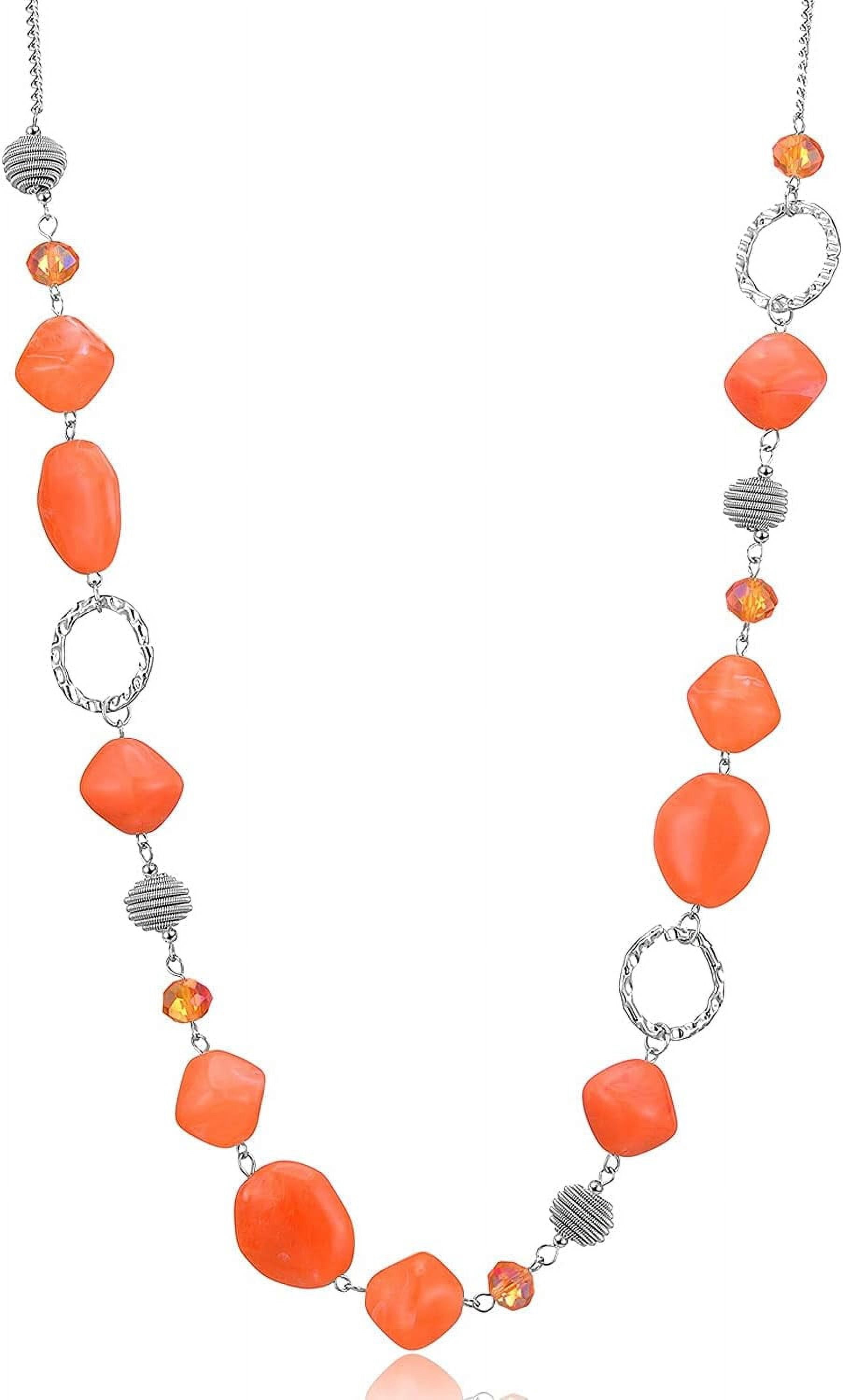 Beaded Long Necklace for Women Silver Sweater Chain Necklace with ...