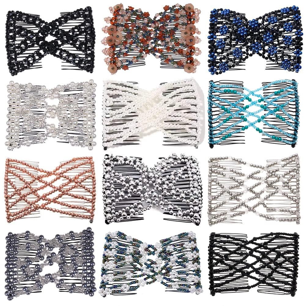 Beaded Metal Hair Combs, 12 Pack, Styling Accessories for Thick Wavy ...