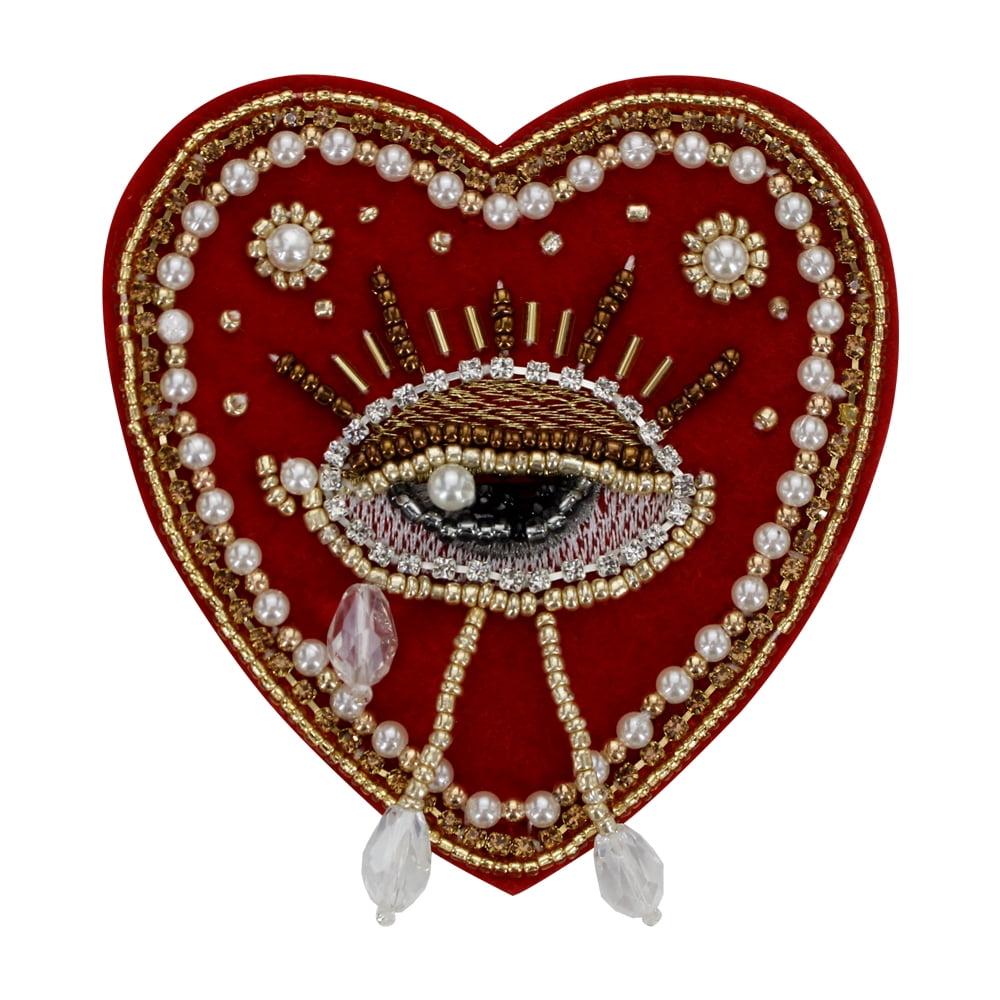 Beaded Milagro Heart Patches Flaming Sacred Heart Applique Mexican Folk ...