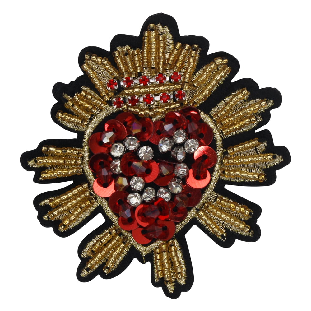 Beaded Milagro Heart Patches Flaming Sacred Heart Applique Mexican Folk ...