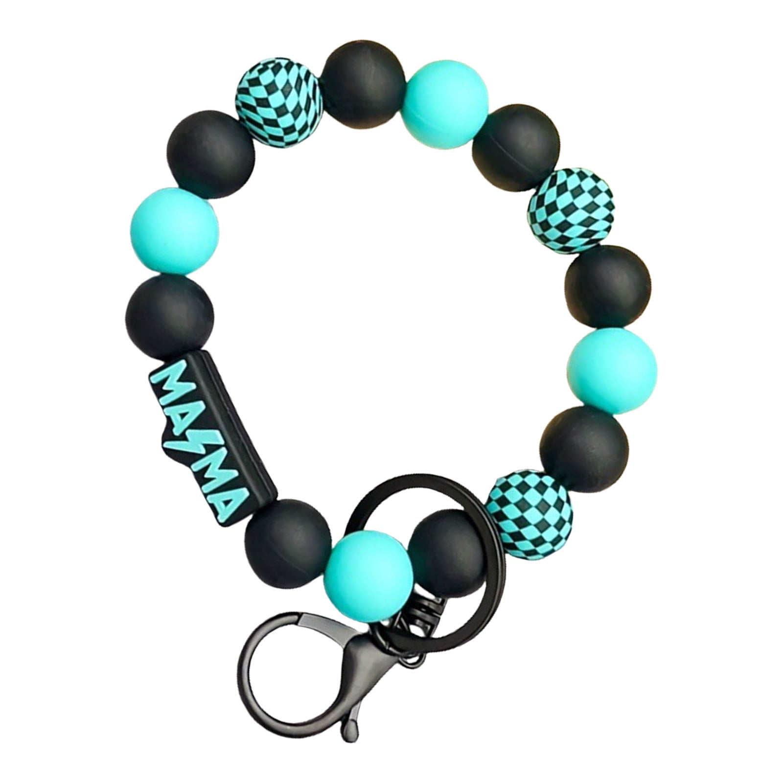 Beaded Mom Keychain Bracelet Checkerboard Print Silicone Wristband ...