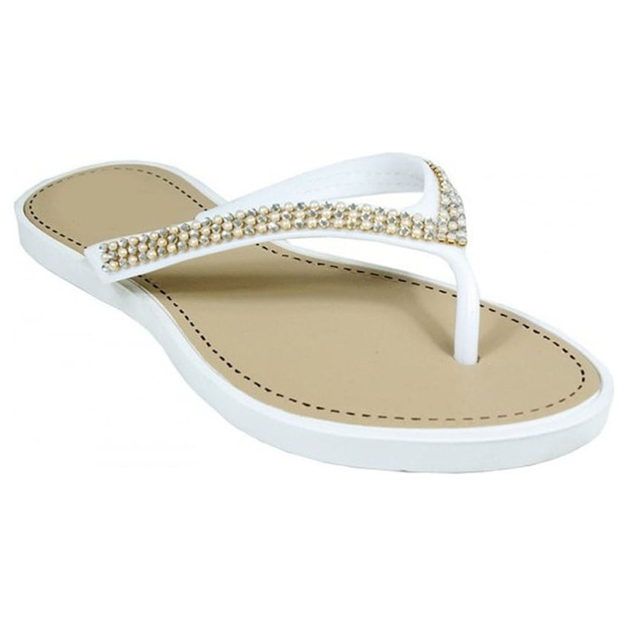 Beaded Pearl Embellished Thong Flat Flip Flop Sandals - Walmart.com