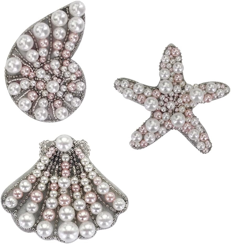 Beaded Pearls Motifs Sea Shell DIY Handmade Patches Decorative Badges ...