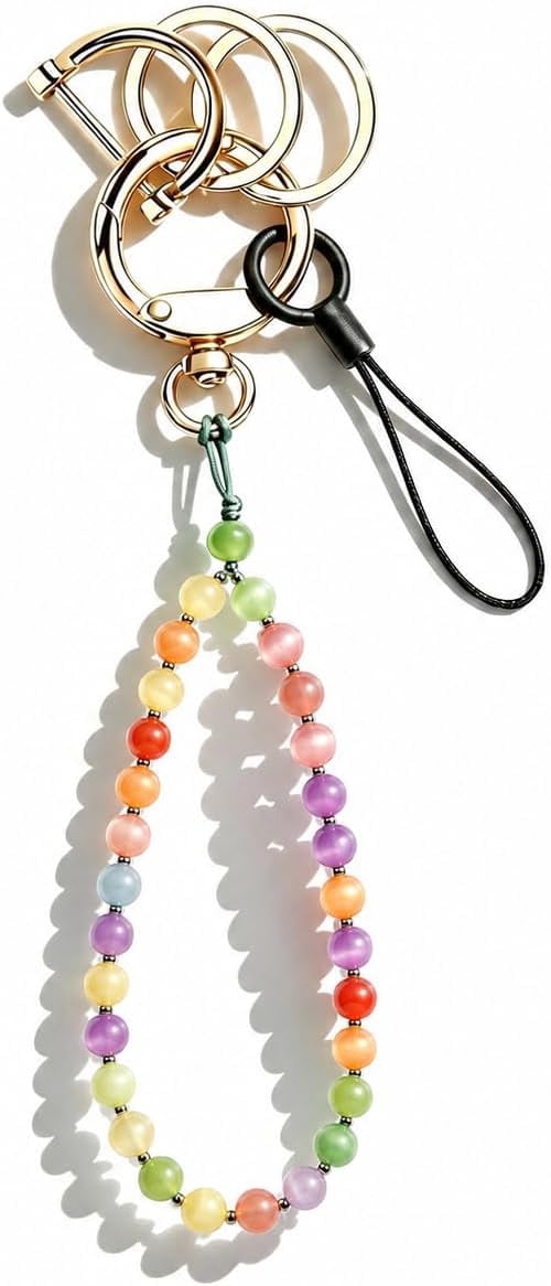 Beaded Phone Charm UV Reactive Beads Lanyard Keychain Dopamine Rainbow ...