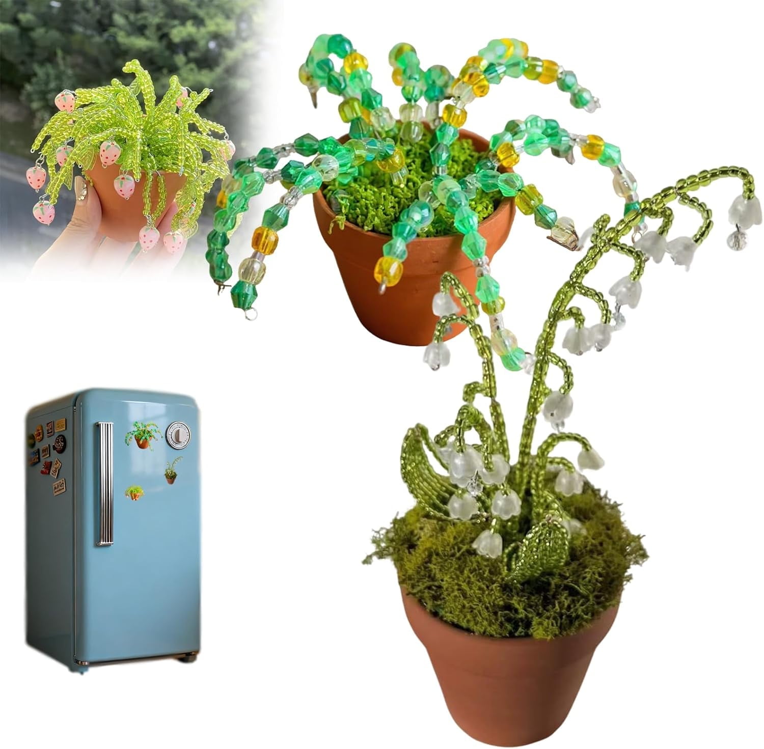 Beaded Plant Magnets for Fridge, Plant Magnets for Fridge, Cute Mini ...