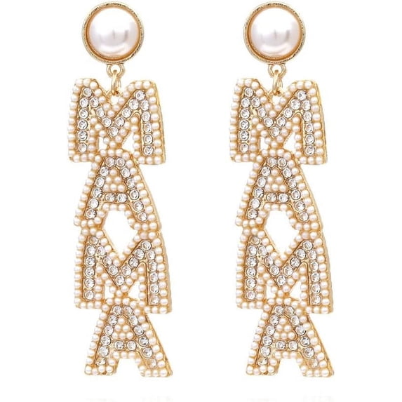 Beaded Rhinestone MAMA Letter Long Statement Earrings Mother's Day Gift ...