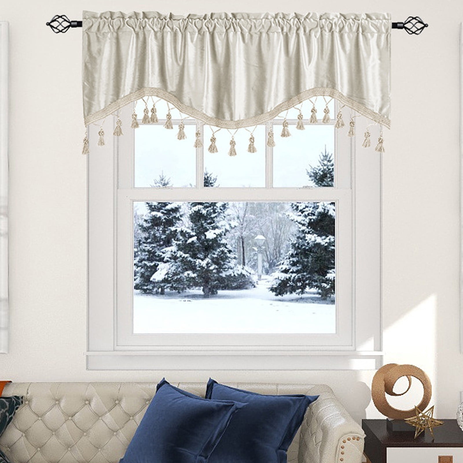 Beaded Sheer Valance Curtains for Living Room,Rod Pocket Farmhouse ...
