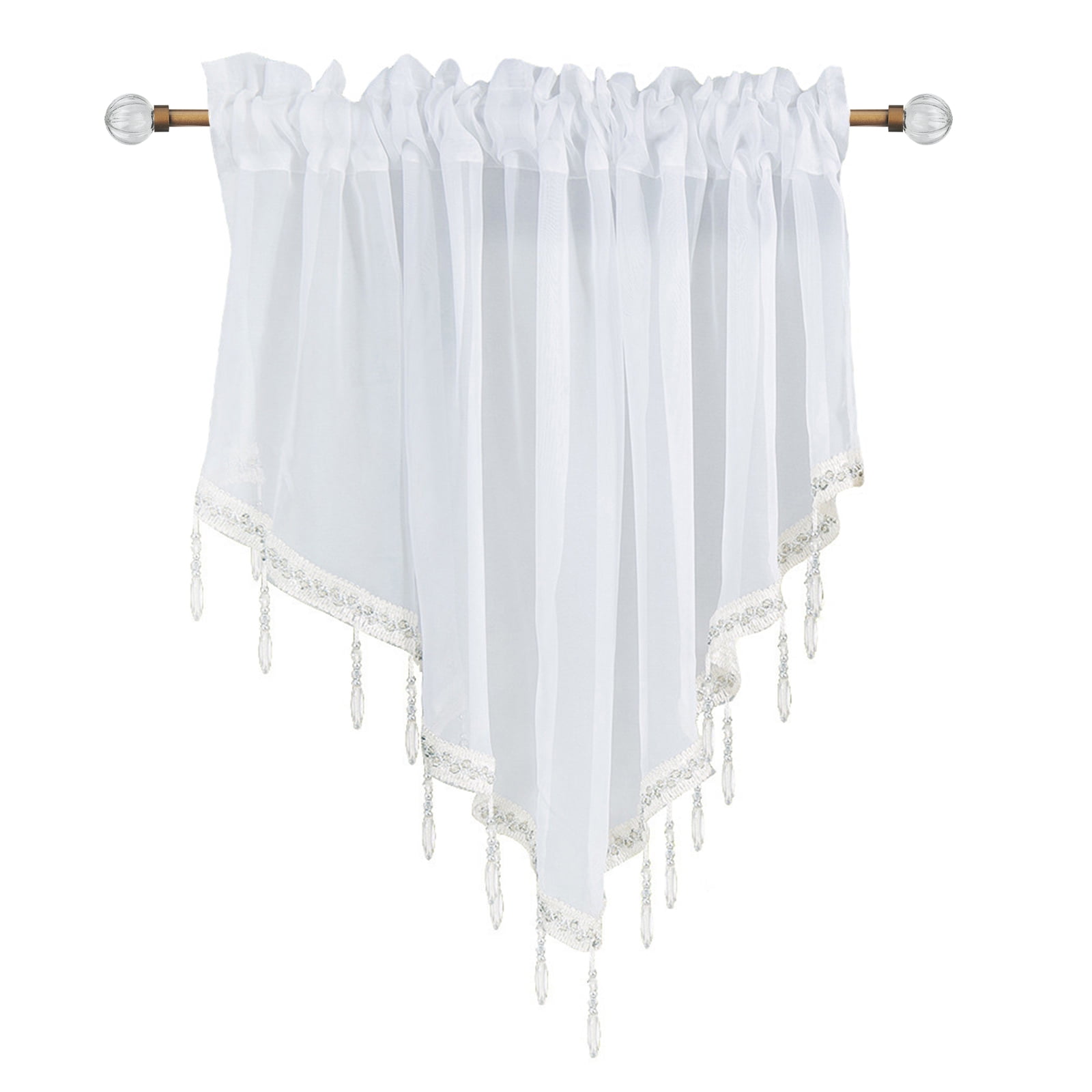 Beaded Sheer Windows Valance 51.1 In W x 23.6 In L, Scalloped Kitchen ...