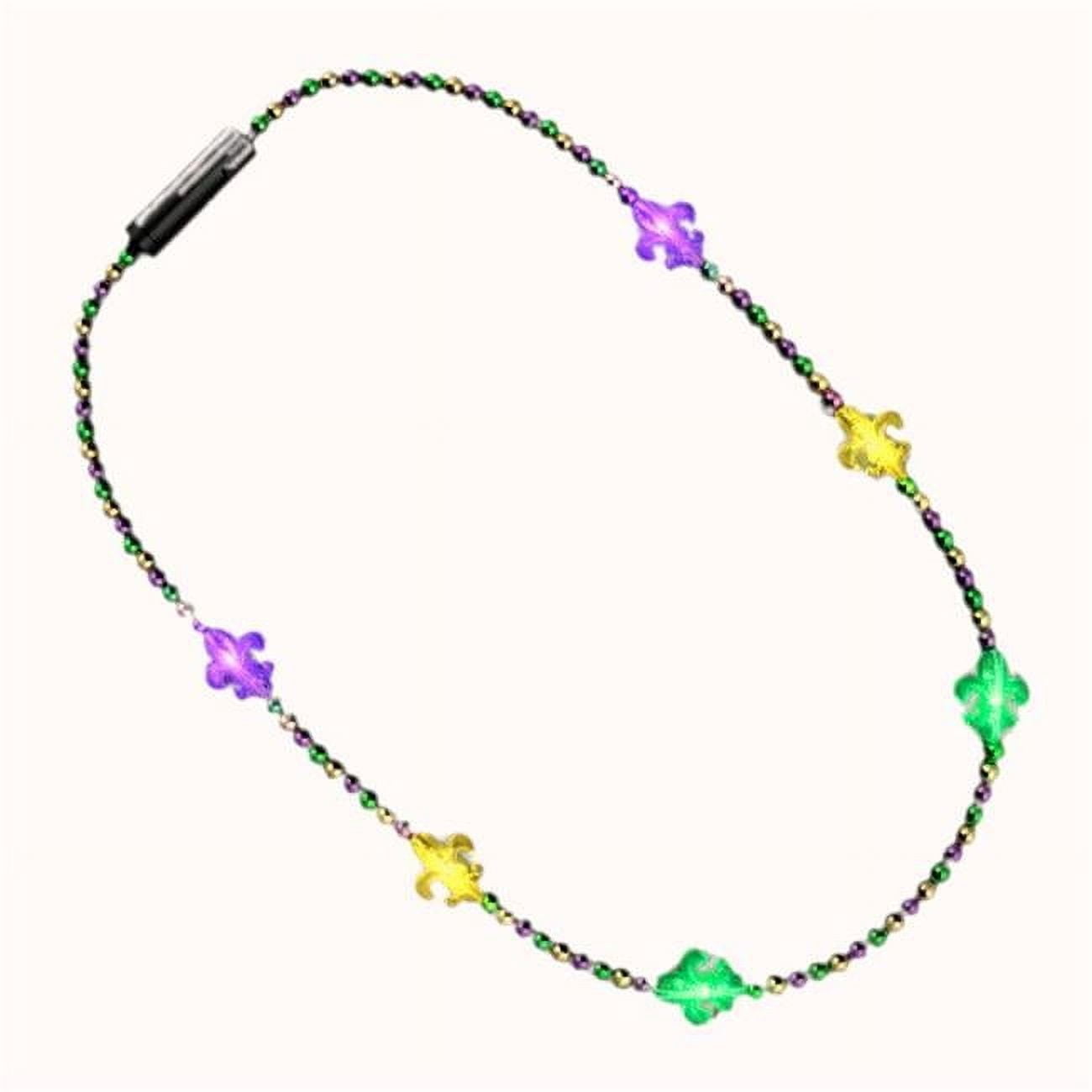 Beaded Small Fleur de Lis Charm Flashing Mardi Gras Necklace for Fat ...