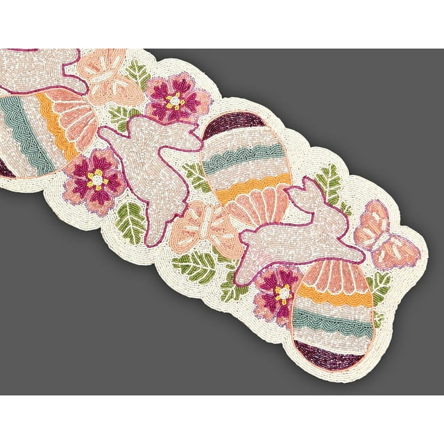 Beaded Table Runner, Easter Bunny And Easter Eggs Design Table Runner ...