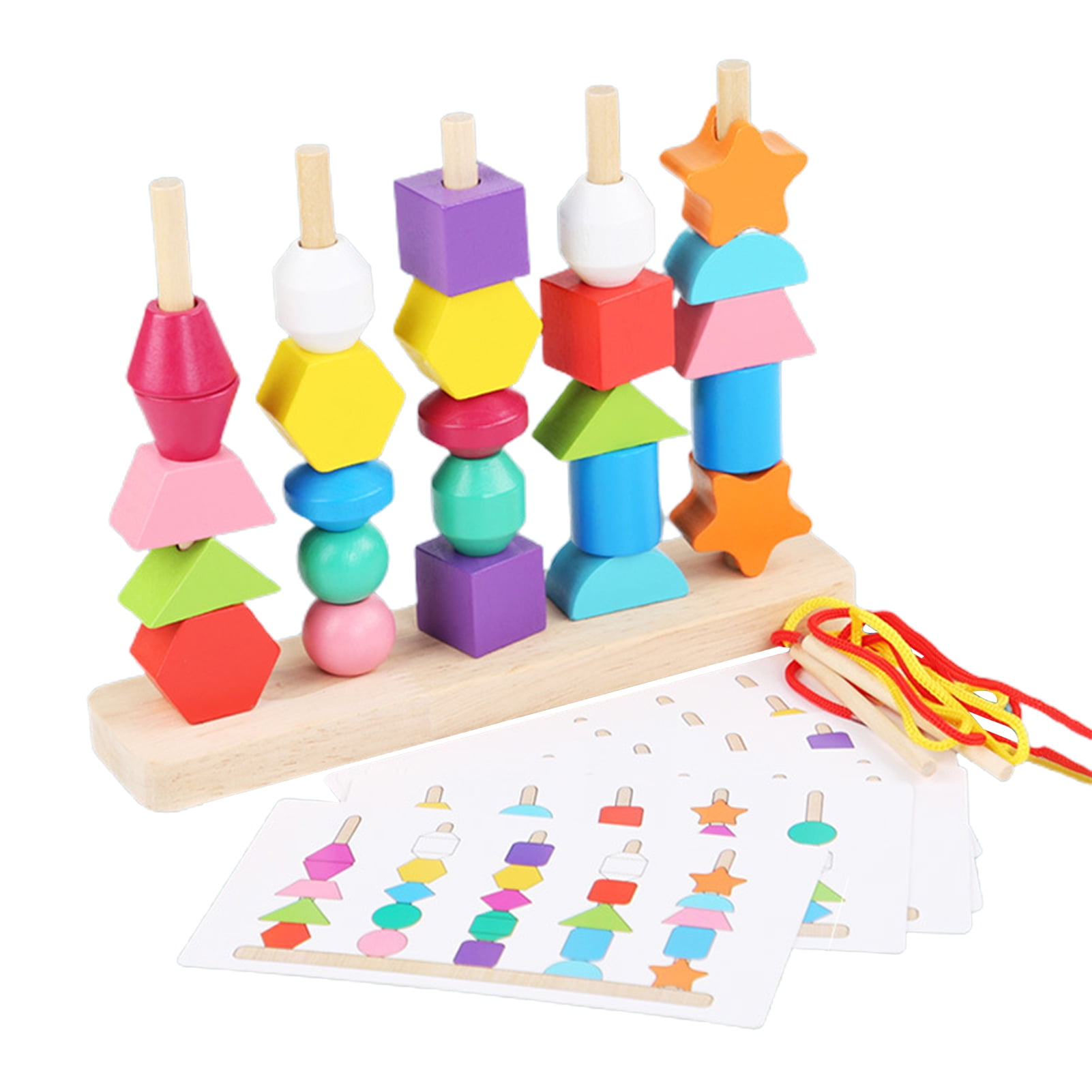 Beaded Toy Set - Round Edges, Wooden Stringing Beads, Educational Toy ...