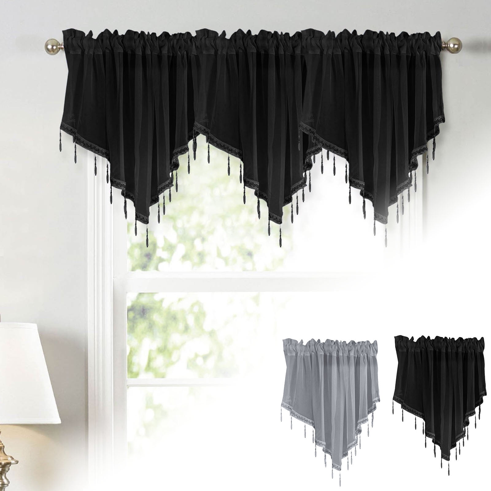 Beaded Triangle Sheer Valance Curtains for Living Room,Sheer Valance ...