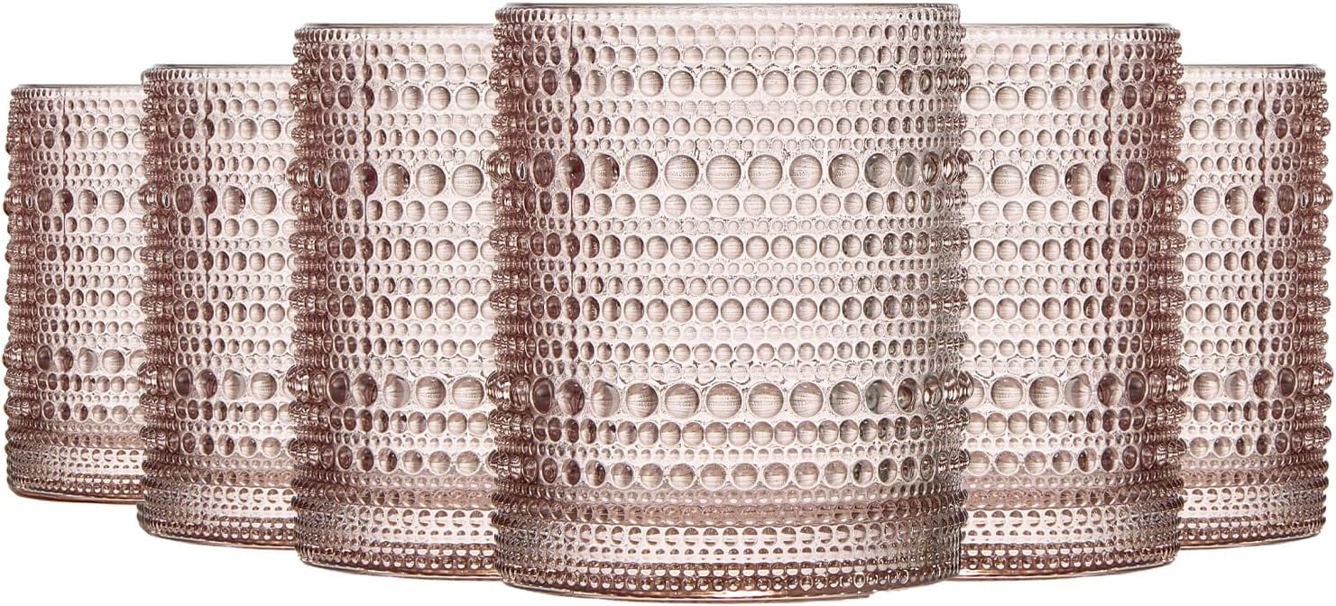 Beaded Tumbler Drinking Glasses Set | Set of 6 | Vintage Hobnail 11 OZ ...