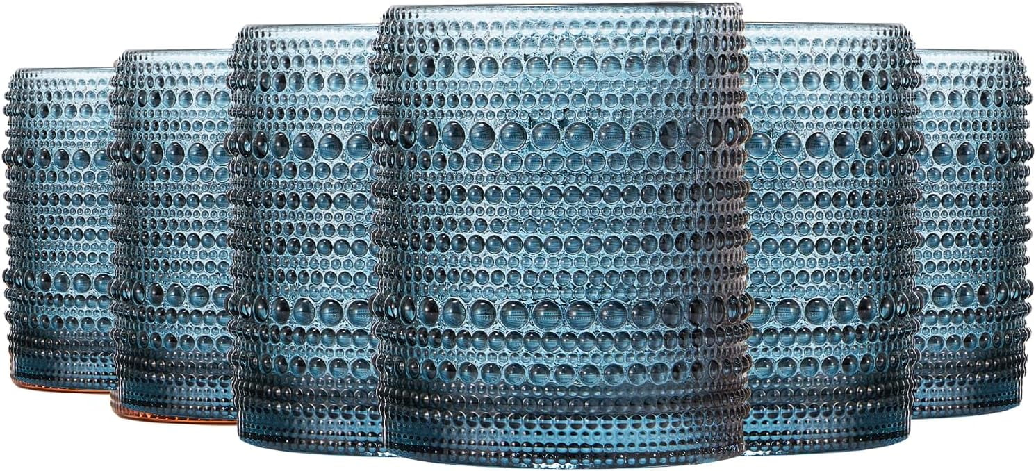 Beaded Tumbler Drinking Glasses Set | Set of 6 | Vintage Hobnail 11 OZ ...