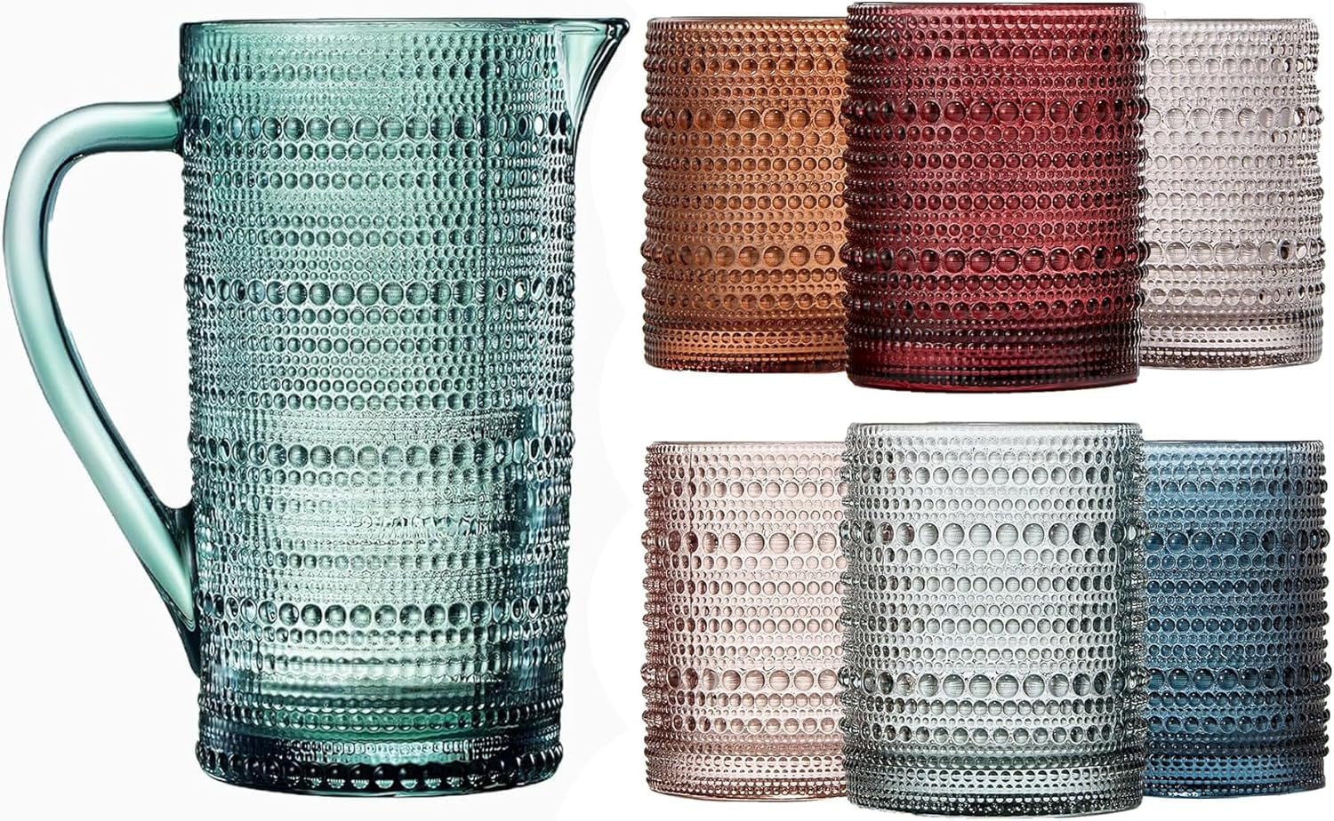 Beaded Tumbler Drinking Glasses Set | Set of 6 | Vintage Hobnail 11 OZ ...