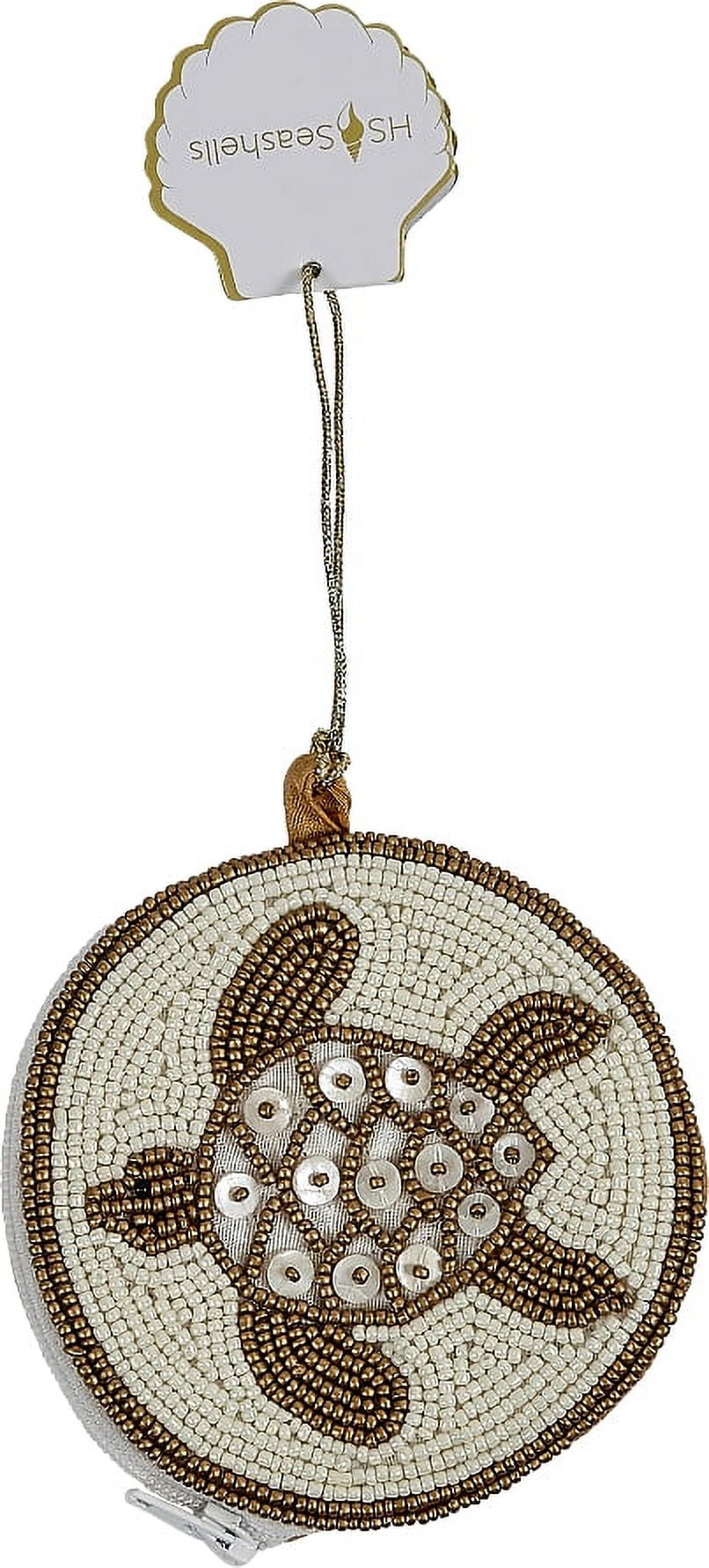 Beaded Turtle Coin Purse Gold & Creme Beads with White Front and Gold ...