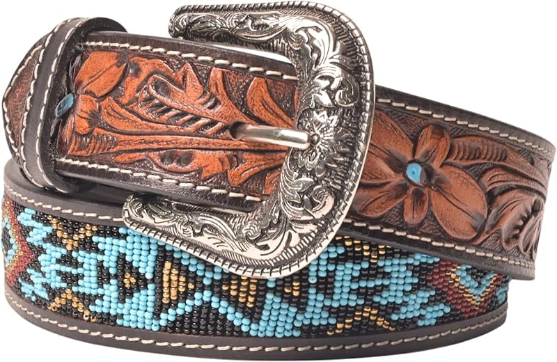 Beaded Western Leather Belt for Men Full Grain Premuim Leather Waist ...