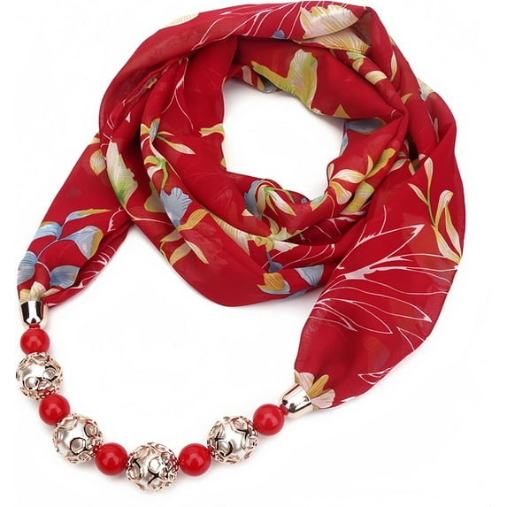 Beaded pendant scarf, European and American clothing printed chiffon necklace scarf, headscarf ...