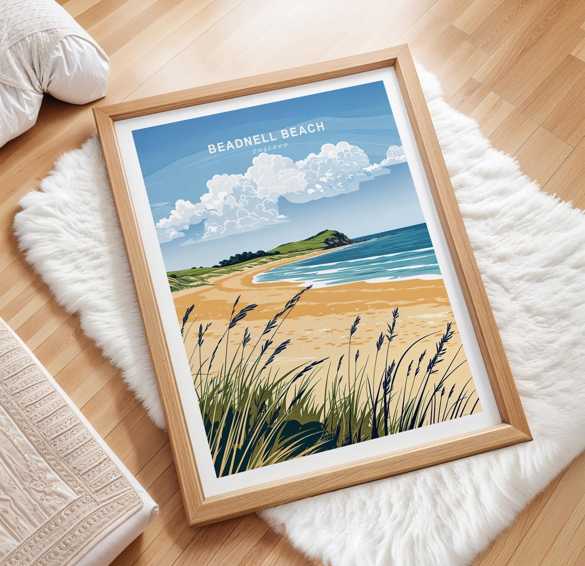 Beadnell Beach England Minimalist Cityscape Wall Art, Stretched Canvas ...