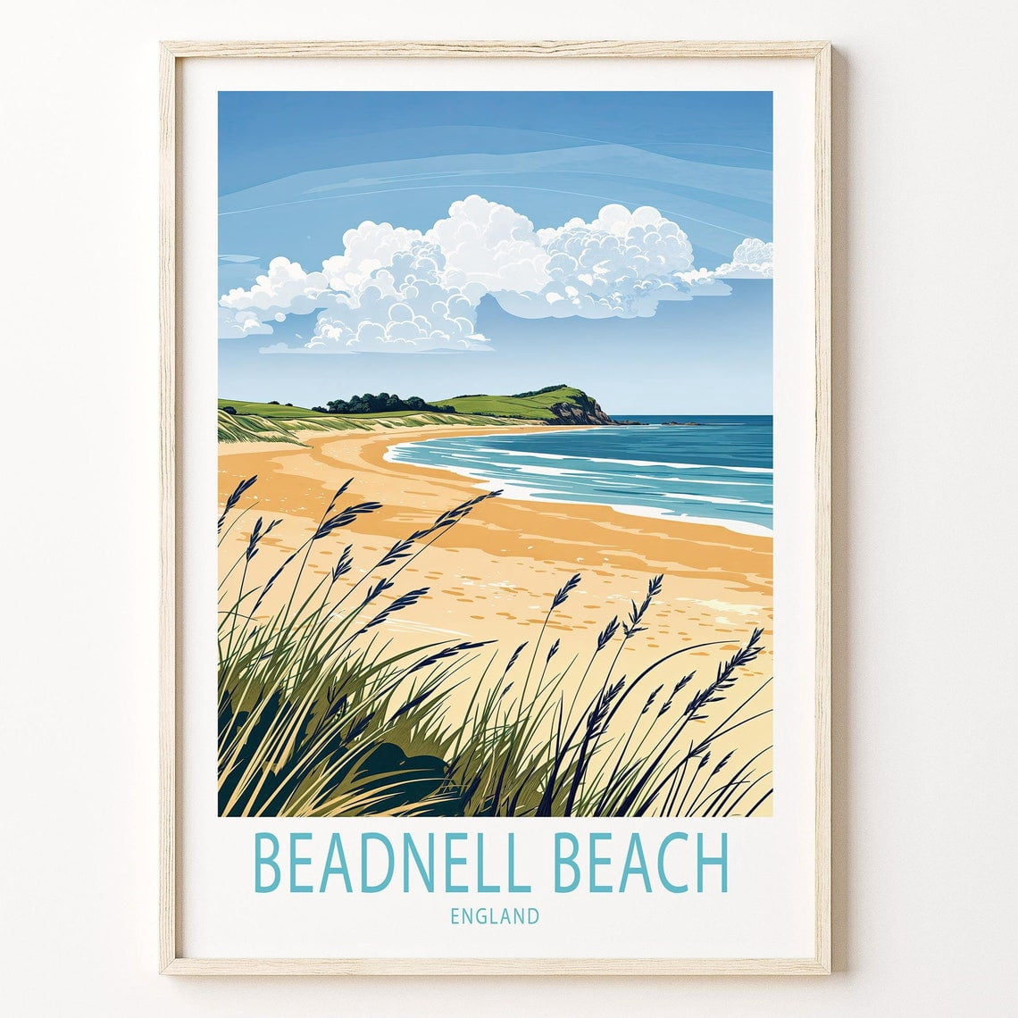 Beadnell Beach England Travel Poster, England Wall Art, Beadnell Bay ...