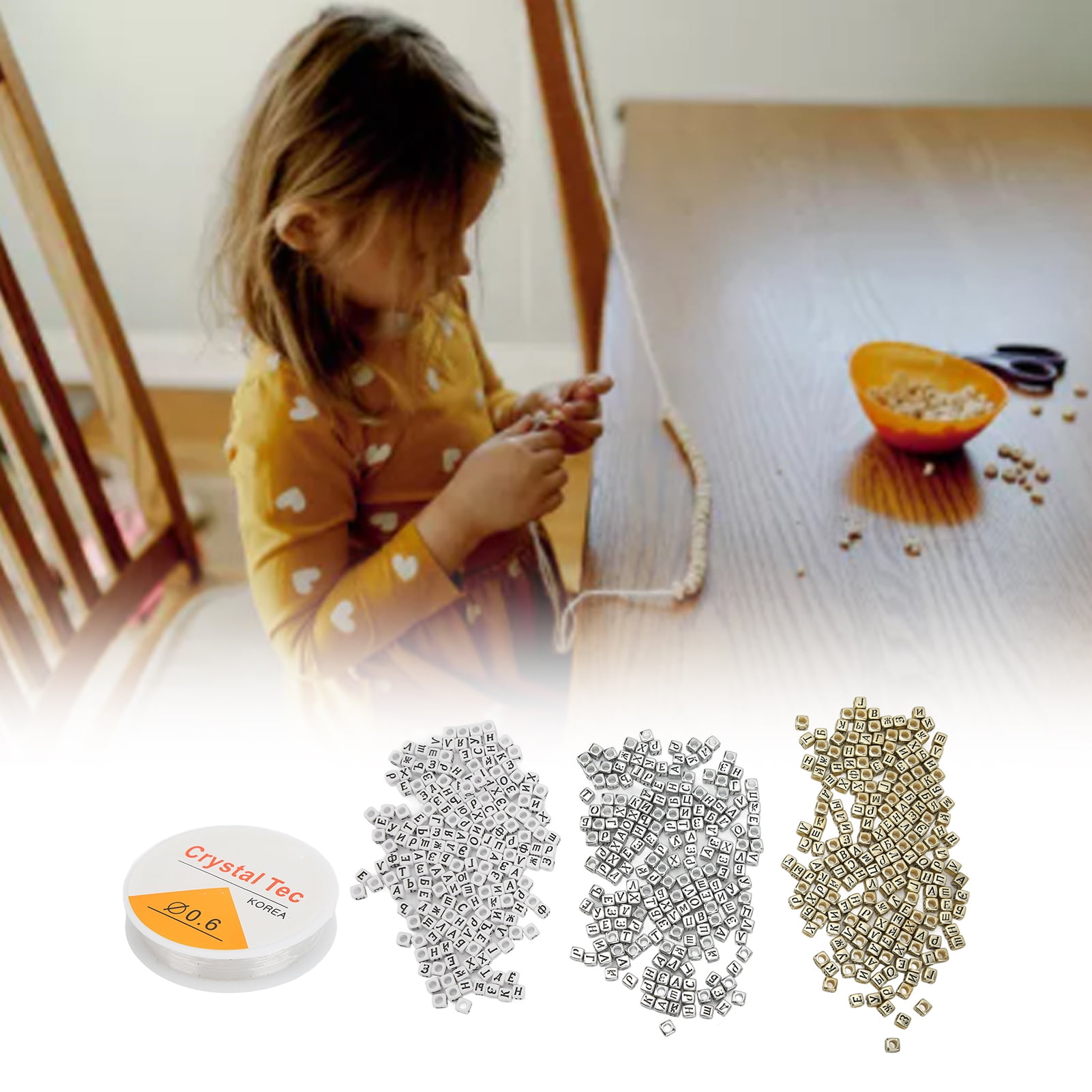 Beads 600Pcs Letter Beads Russian Alphabet Beads Easy Threading White ...