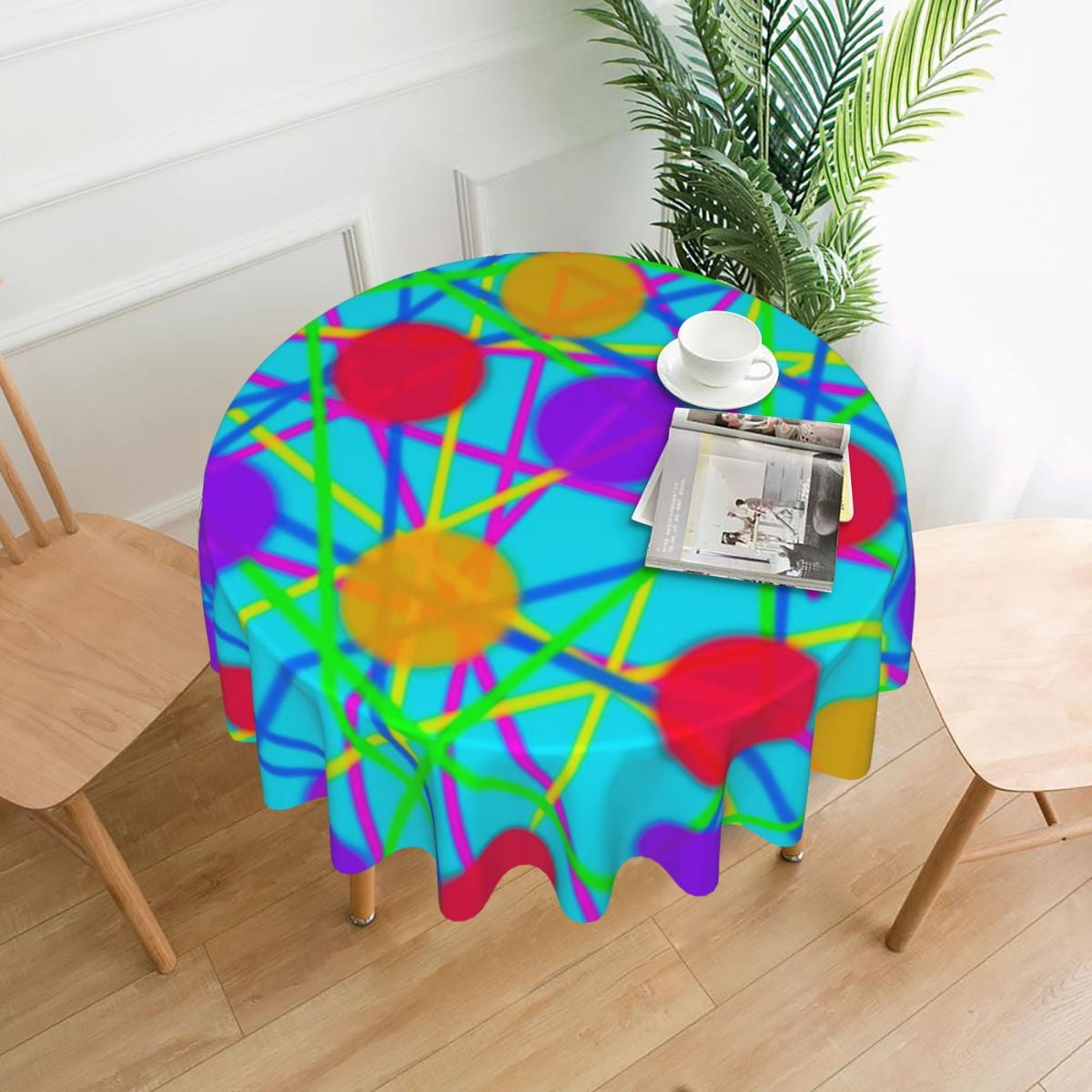 Beads And Stripes Tablecloth Red Gemstone Print Outdoor Round Table ...