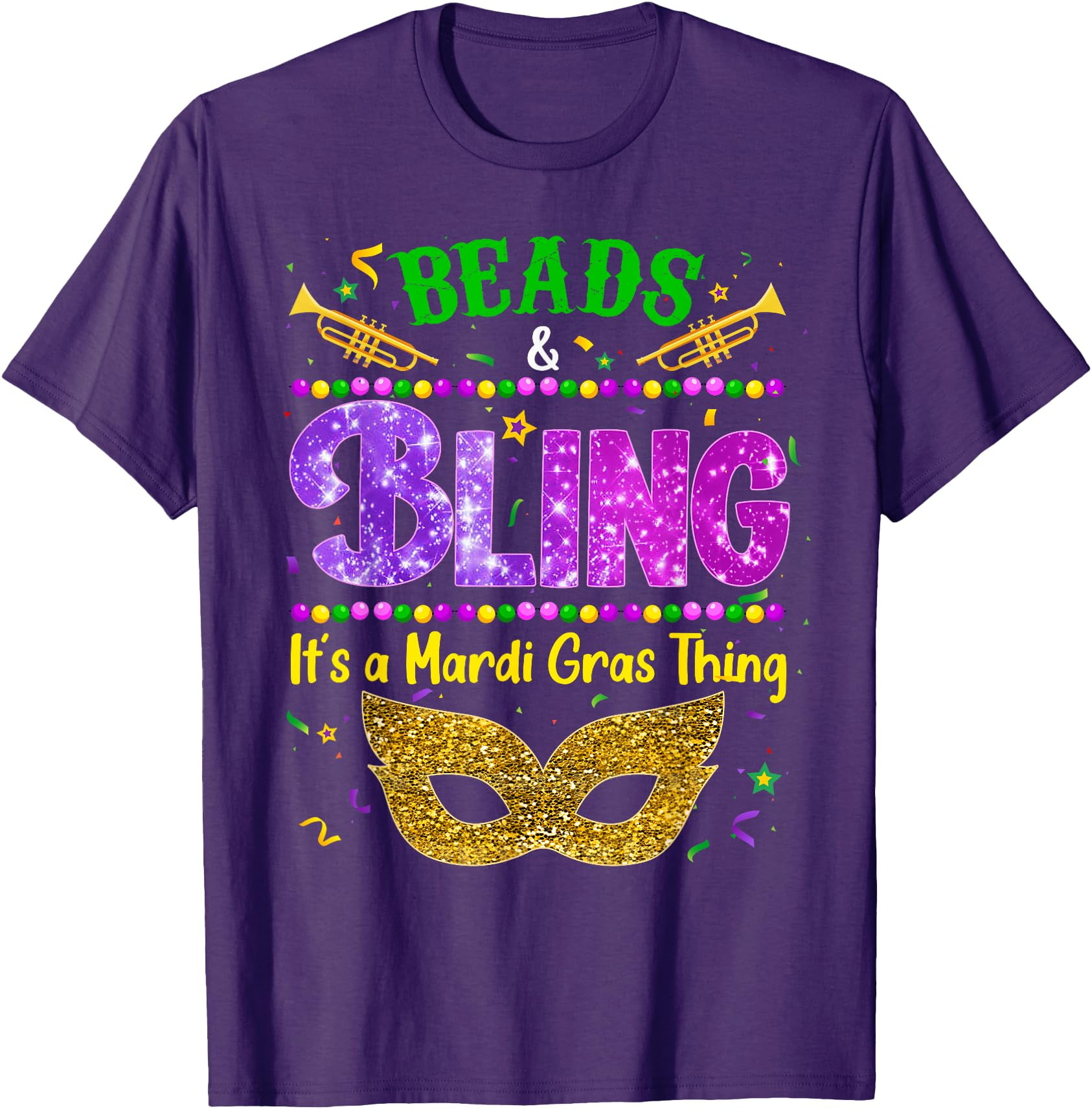 Beads & Bling It's A Mardi Gras Thing T-Shirt,Dark Heather Color,Size S - Walmart.com