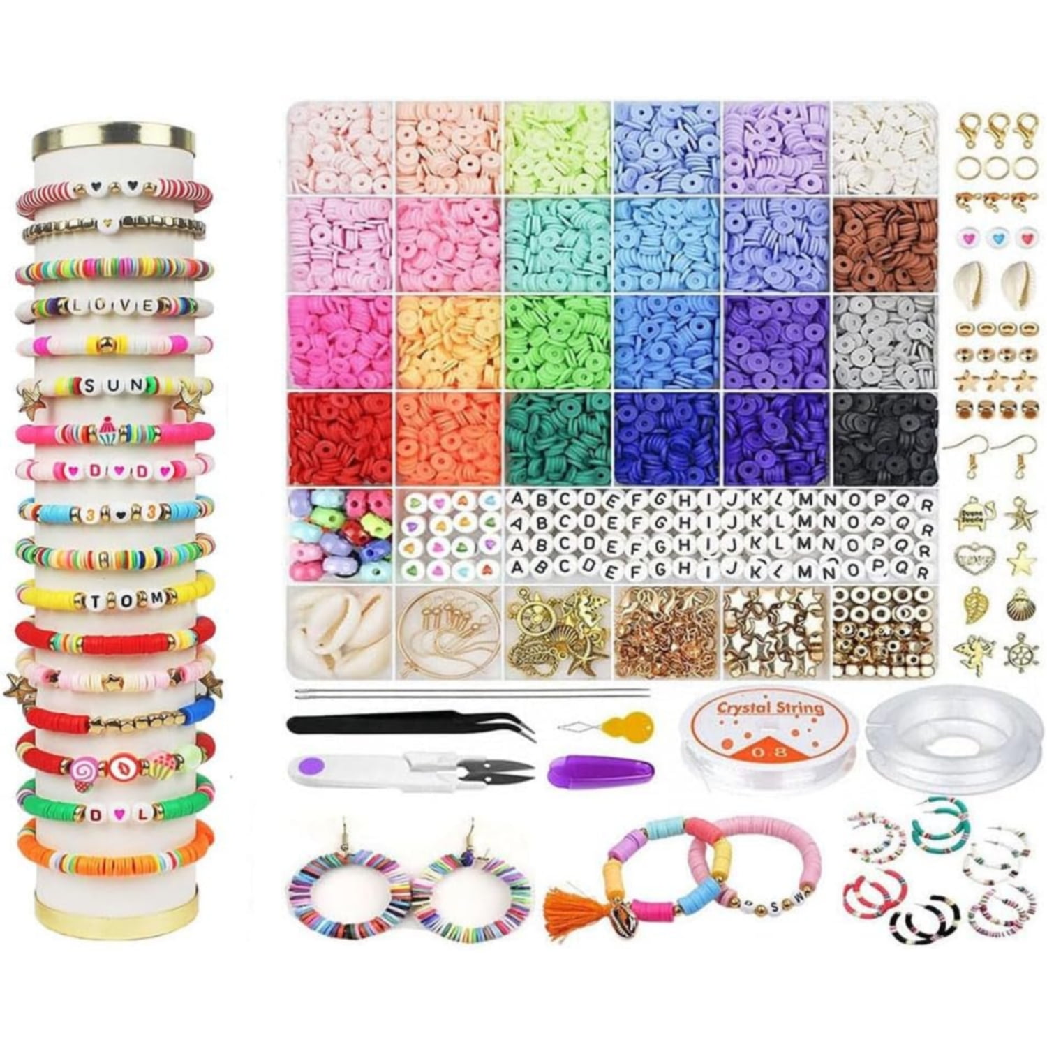 Beads Bracelet Making Kit, 6000 Pcs Clay Beads Flat Preppy Beads Making ...