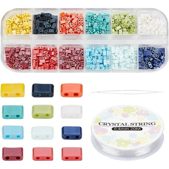 Beads Bracelet Making Kit Including 11 Colors 2-Hole Rectangle Glass ...