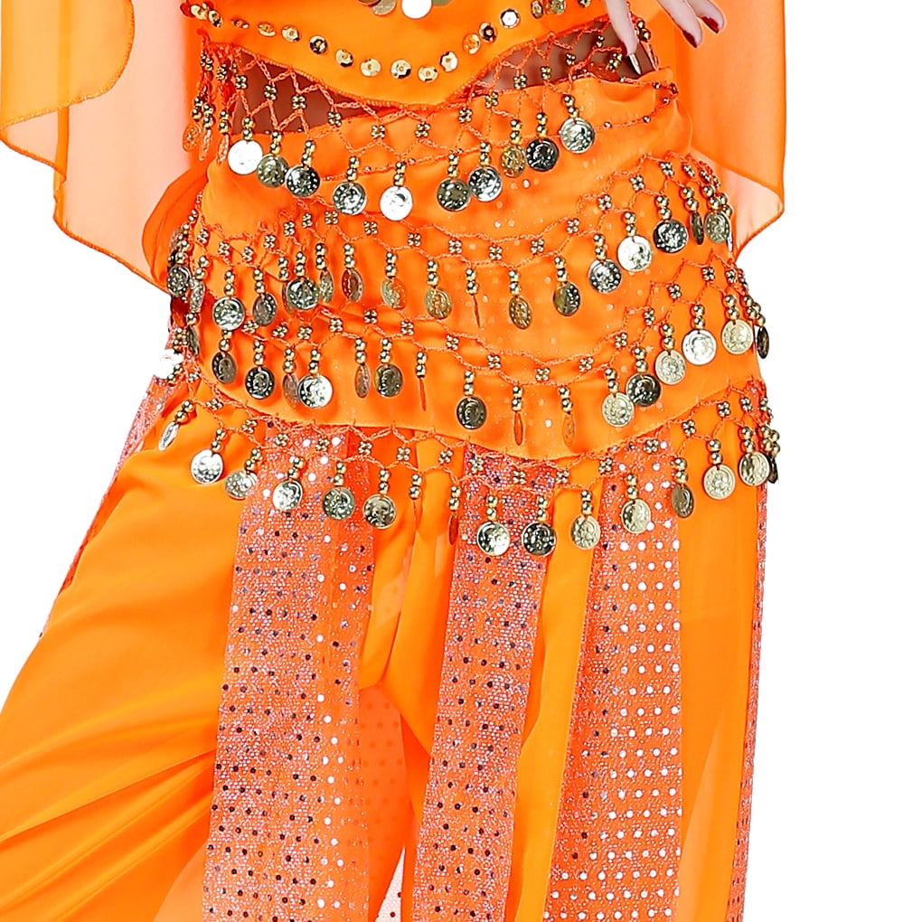 Beads & Coins Chiffon Fitness Program Belly Dance hip skirt belly dance ...