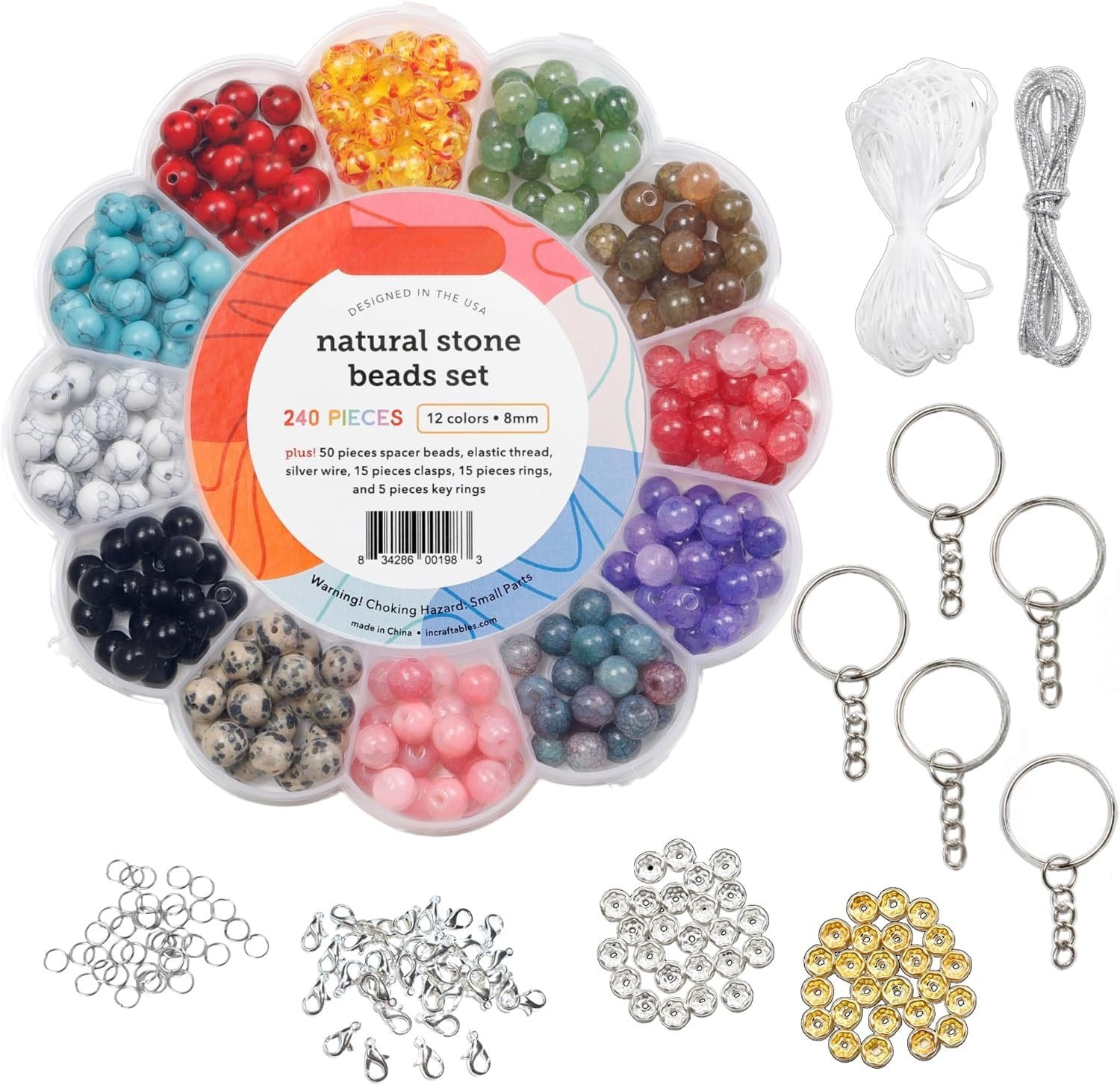 Beads Kit - 240 Stone Beads & 150 Spacer Beads for Making - Bracelet ...
