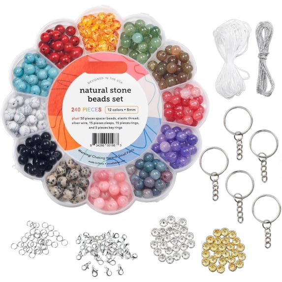 Beads Kit - 240 Stone Beads & 150 Spacer Beads for Making - Bracelet ...